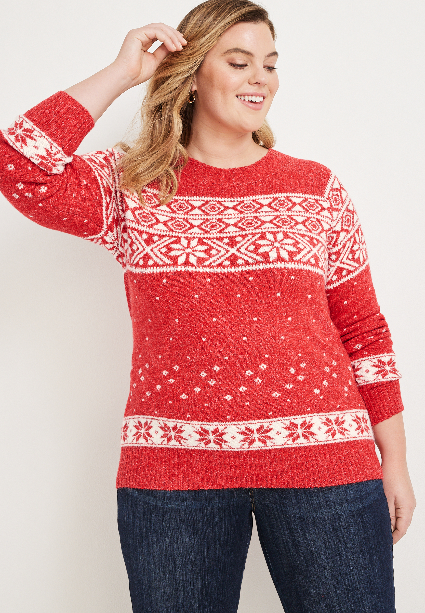 Plus Size Red Snowflake Fair Isle Sweater Maurices