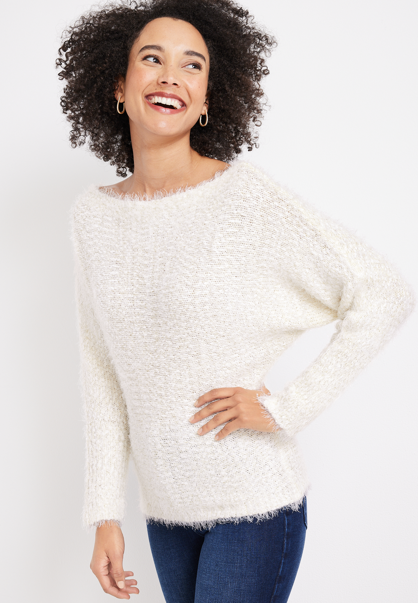 Popo Boat Neck White Sweater | maurices