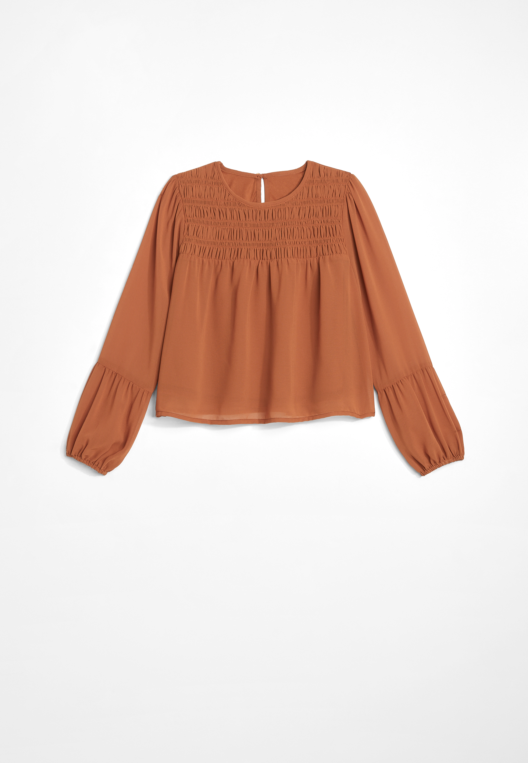 Girls Solid Smocked Peasant Sleeve Blouse | maurices