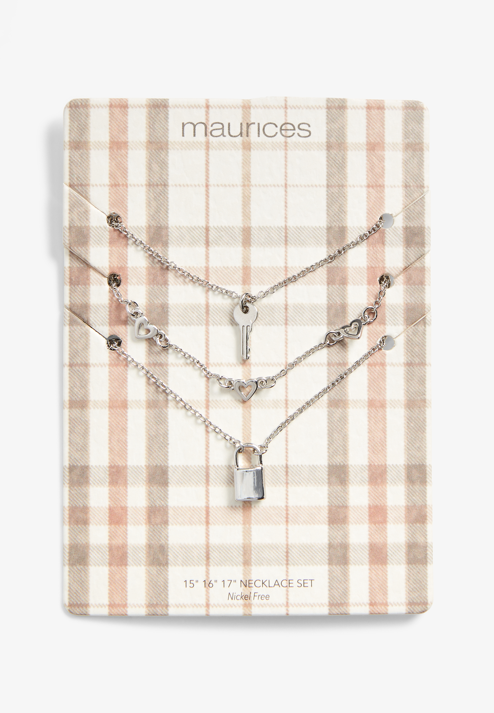 3 Piece Silver Lock and Key Necklace Set | maurices