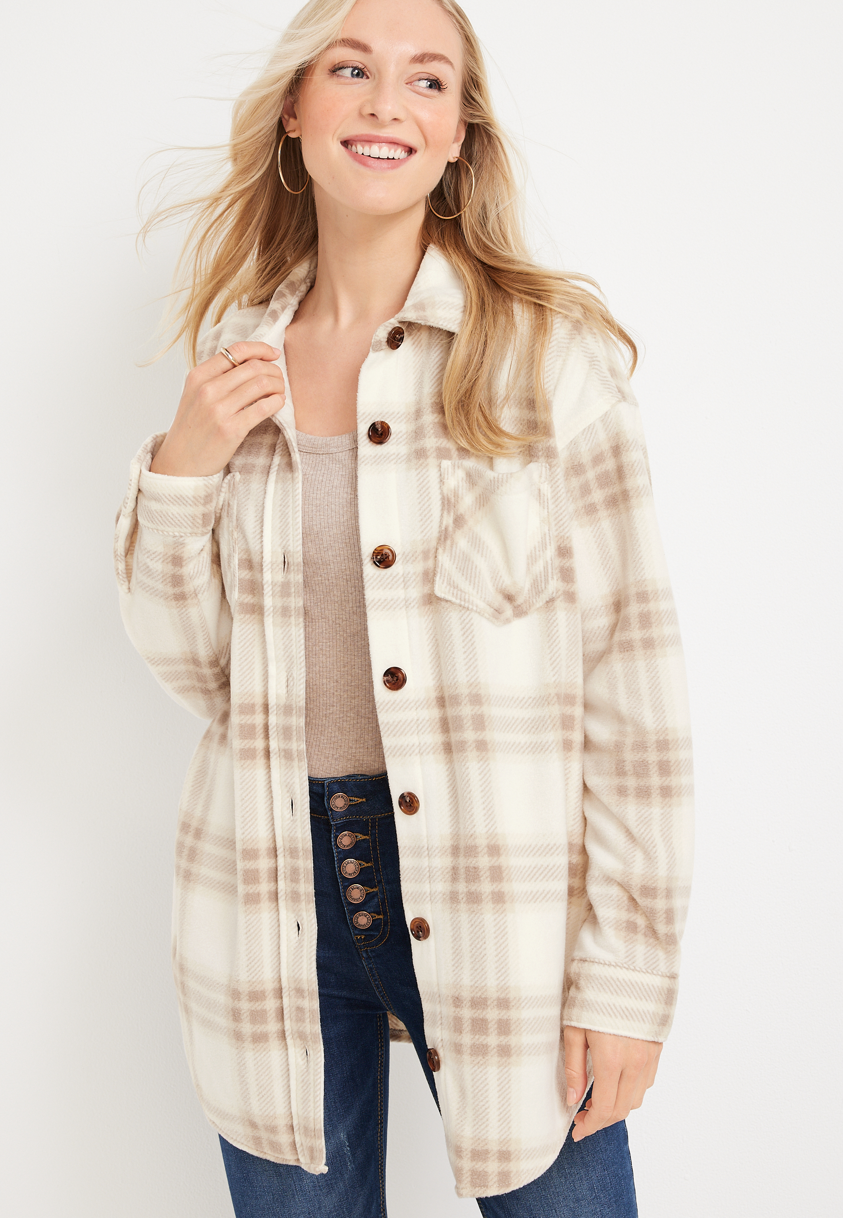 Wilder Plaid Fleece Shacket | maurices