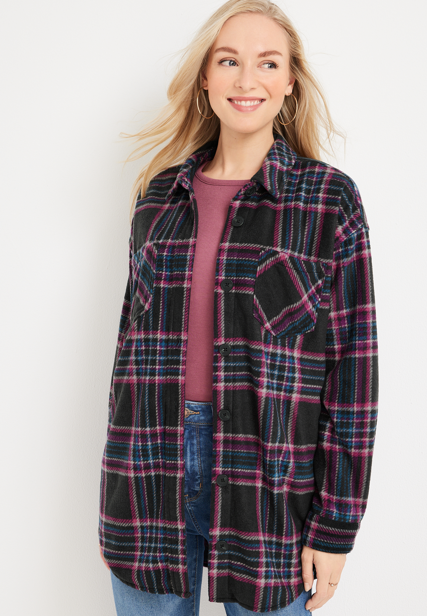 Wilder Plaid Fleece Shacket | maurices