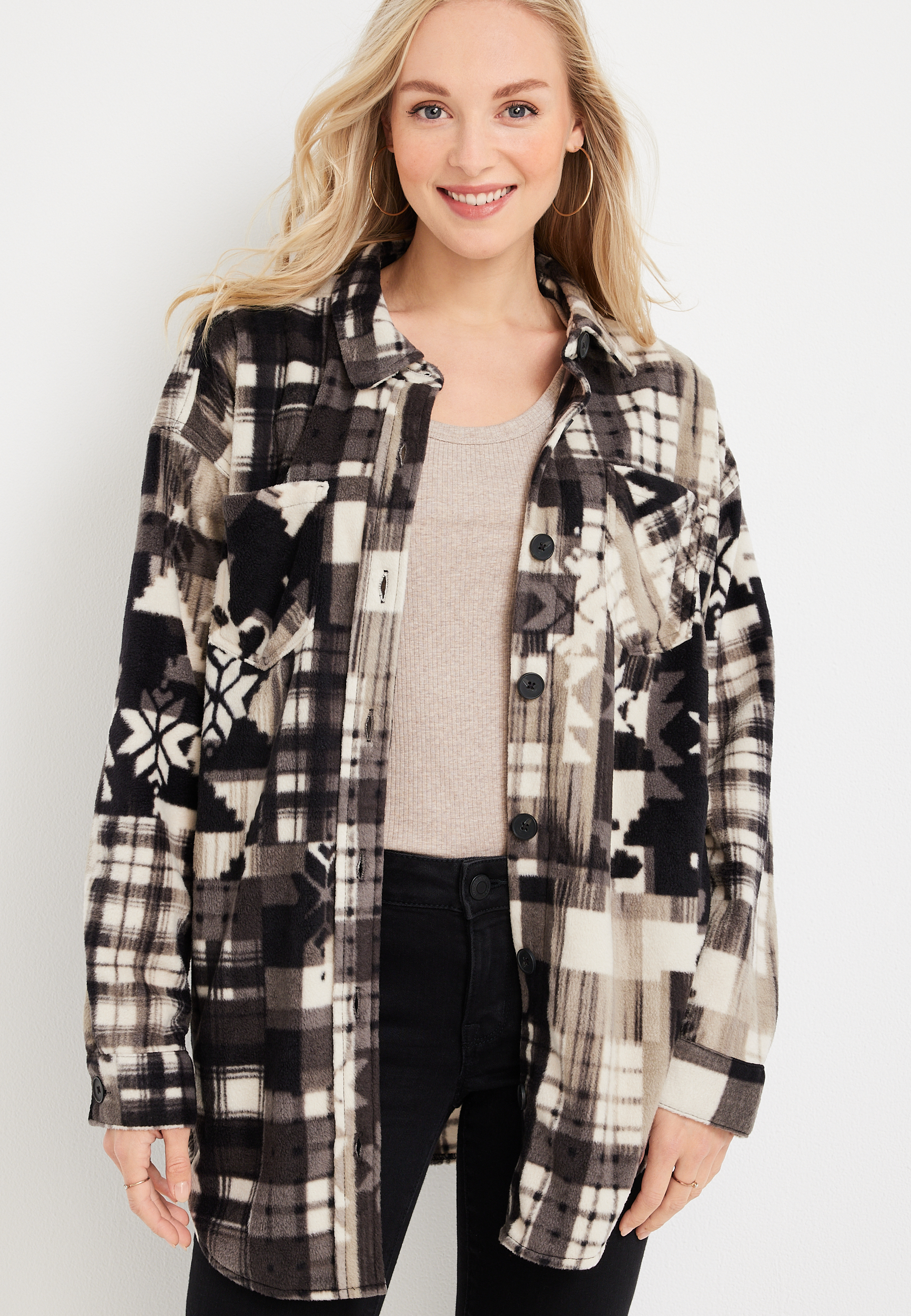 Wilder Plaid Fleece Shacket | maurices