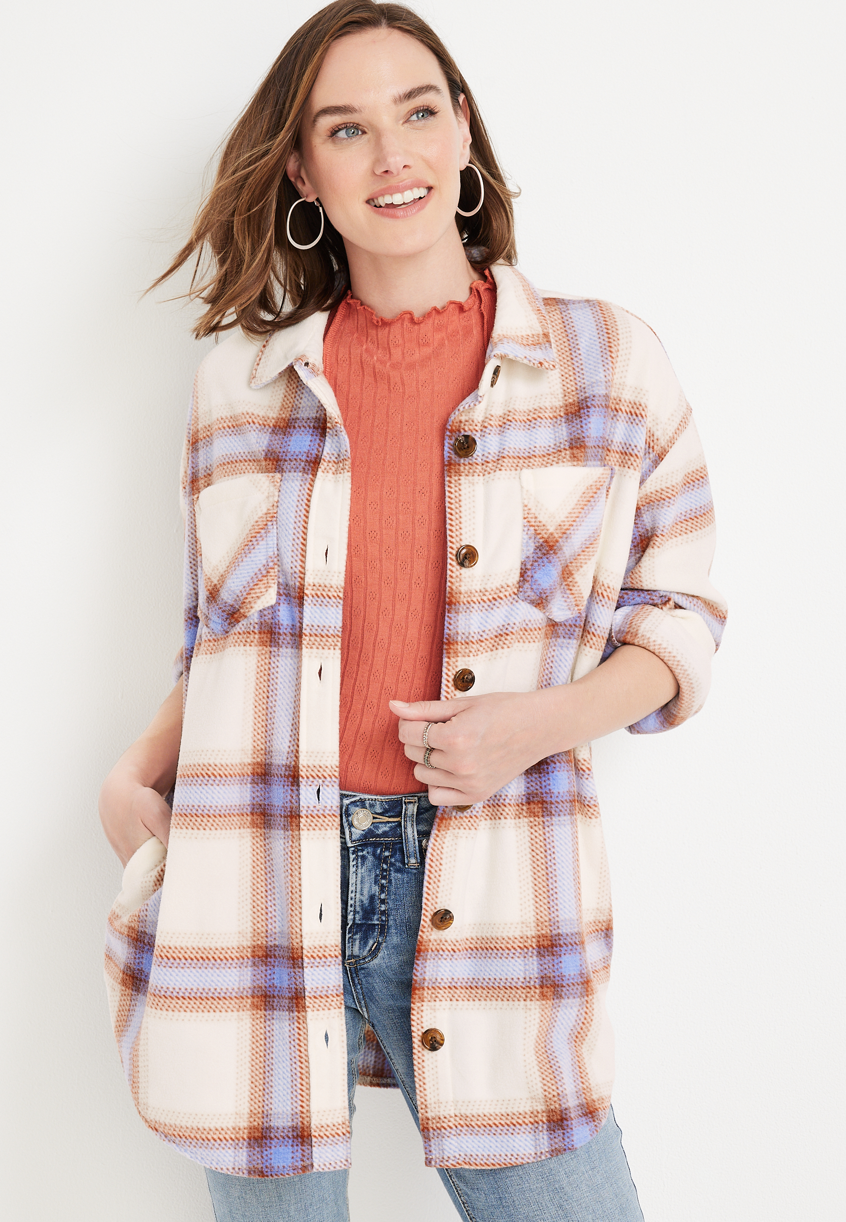 Wilder Plaid Fleece Shacket | maurices