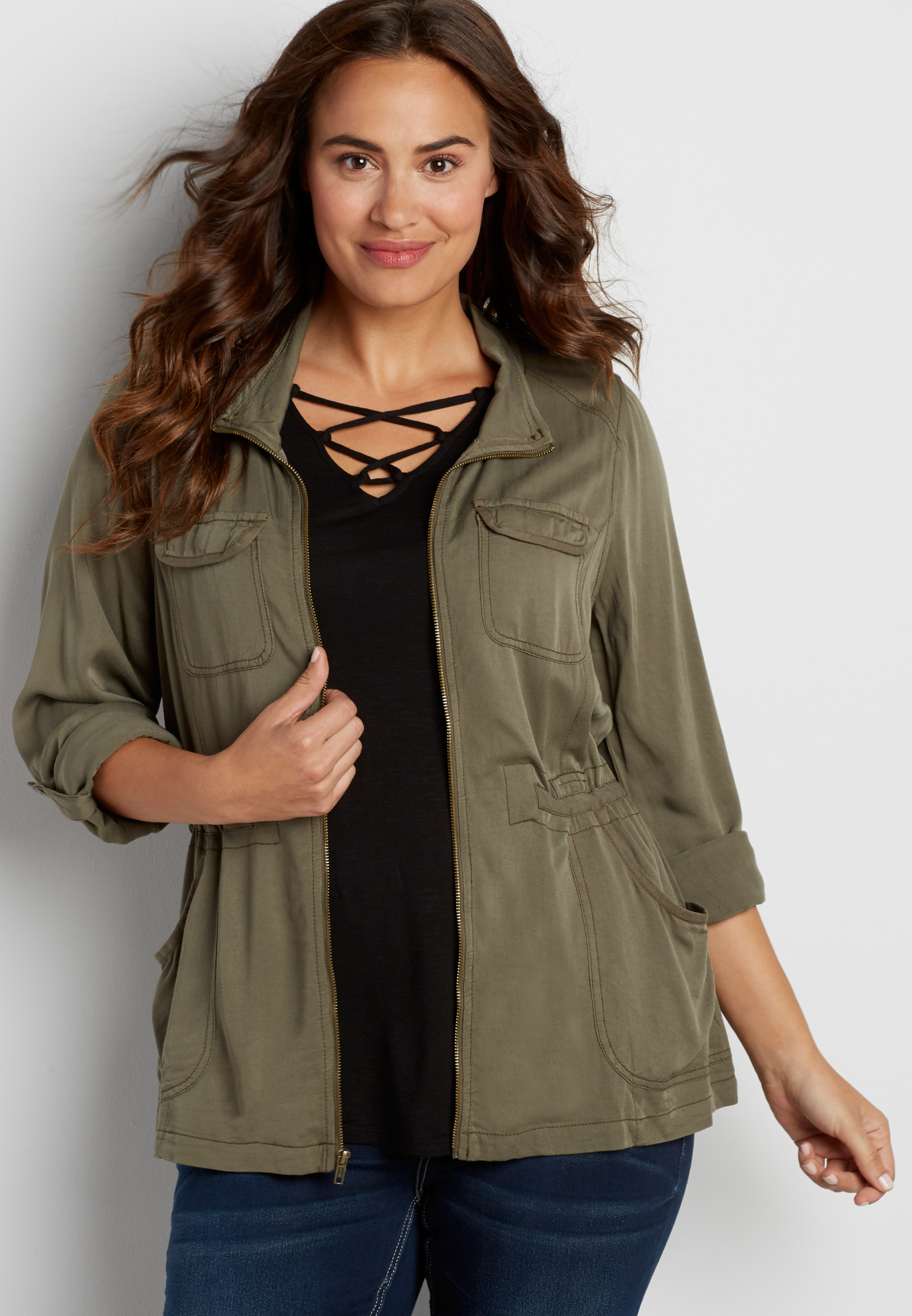 plus size drapey anorak jacket | maurices