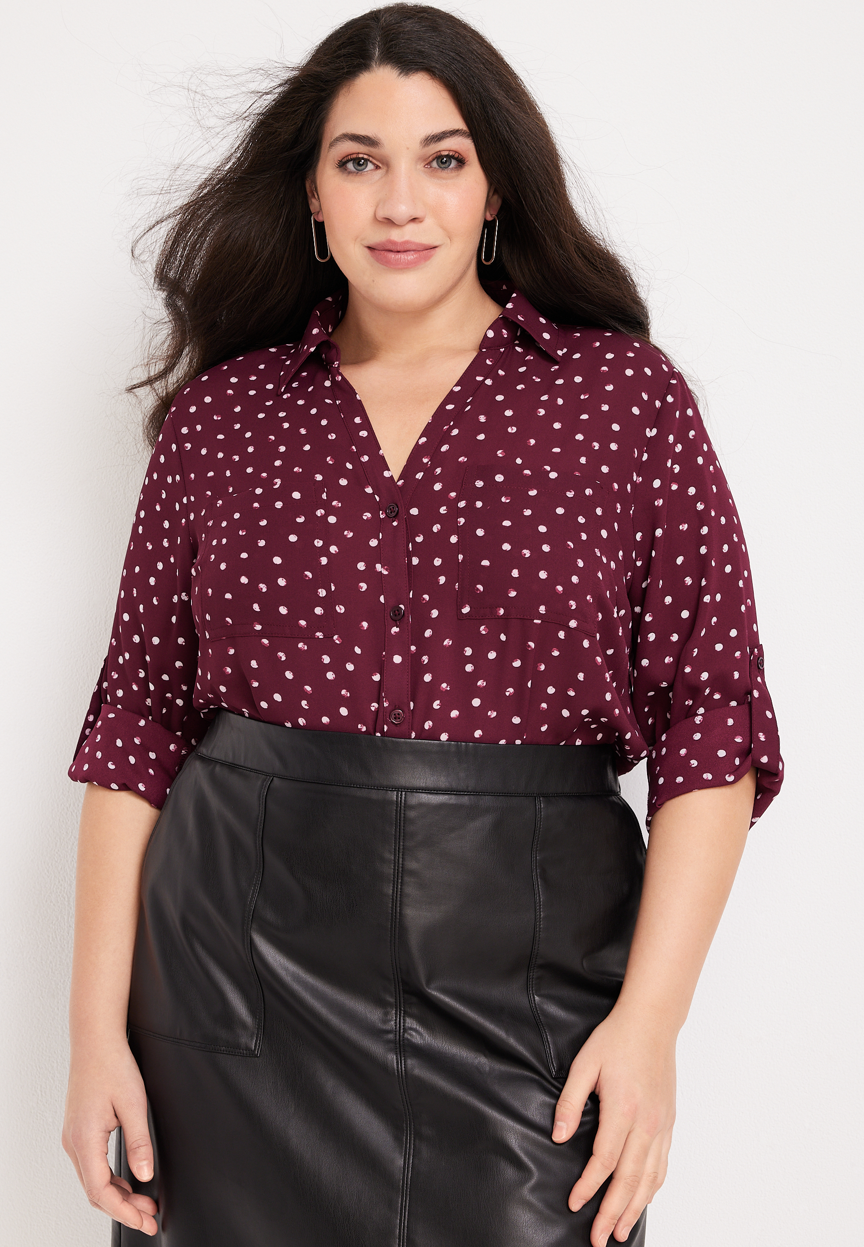 Plus Size Winona Polka Dot Button Down Blouse | maurices