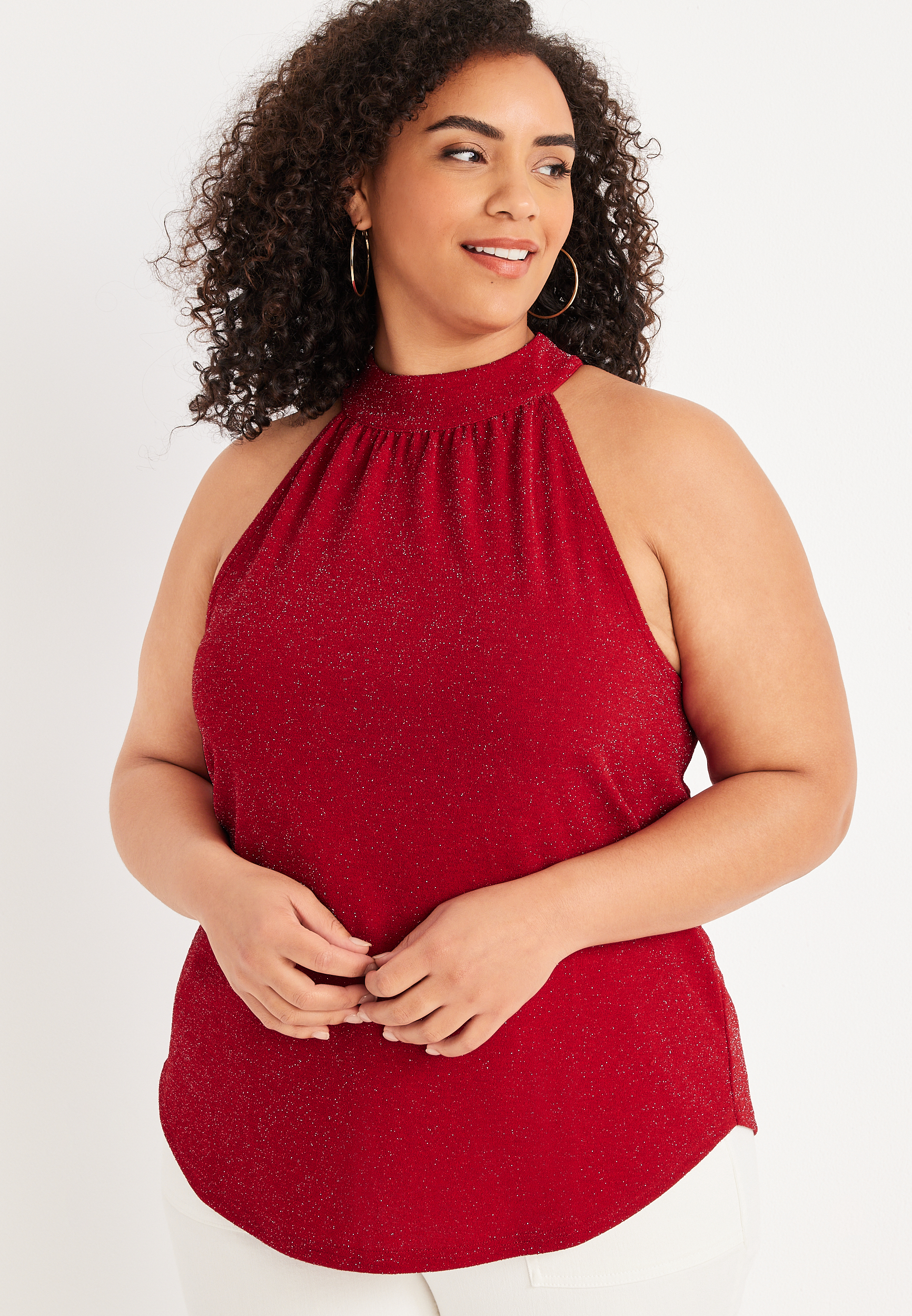 Plus Size Shimmer High Neck Tank Top Maurices