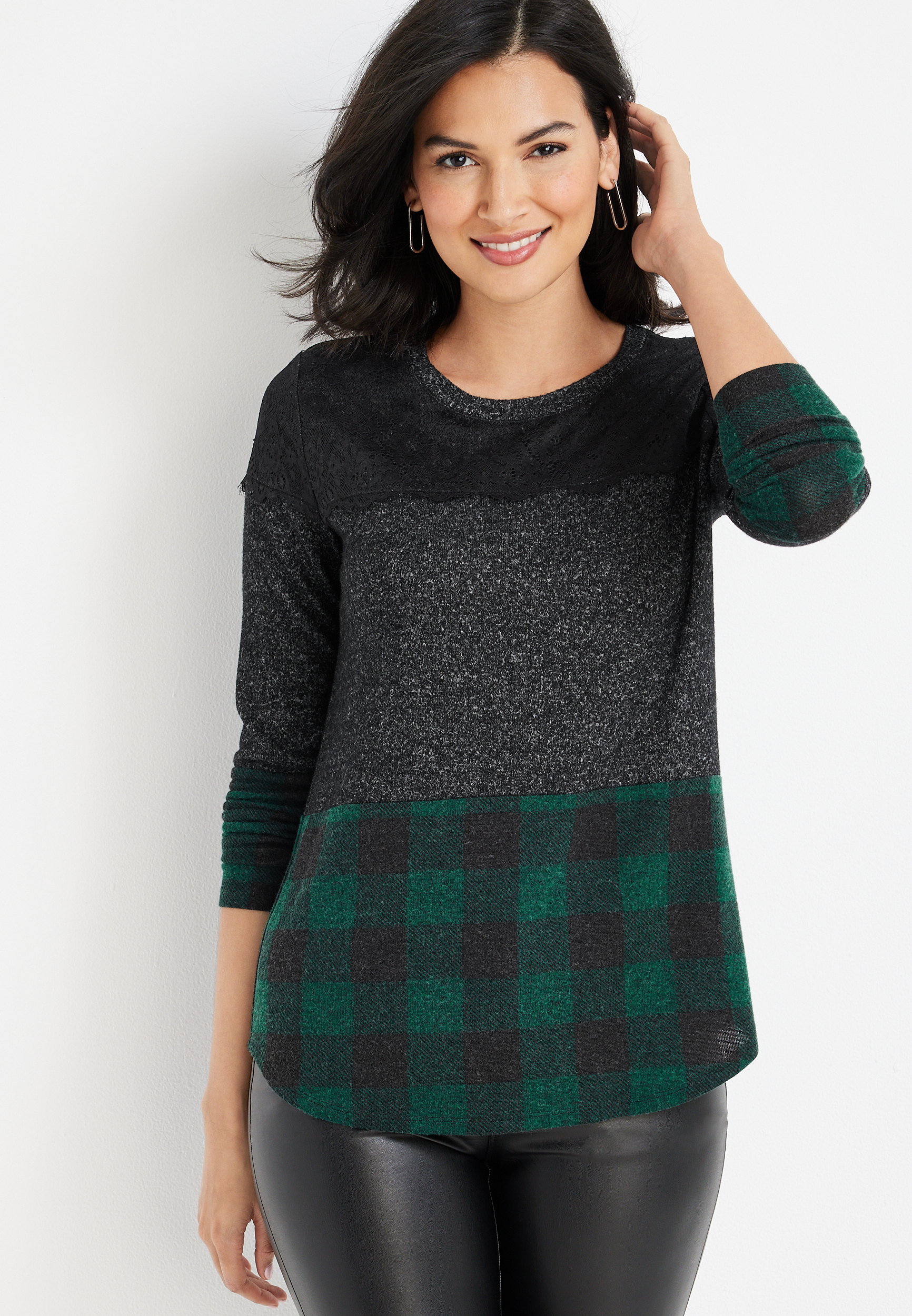 Plaid Colorblock Mixer Tee | maurices