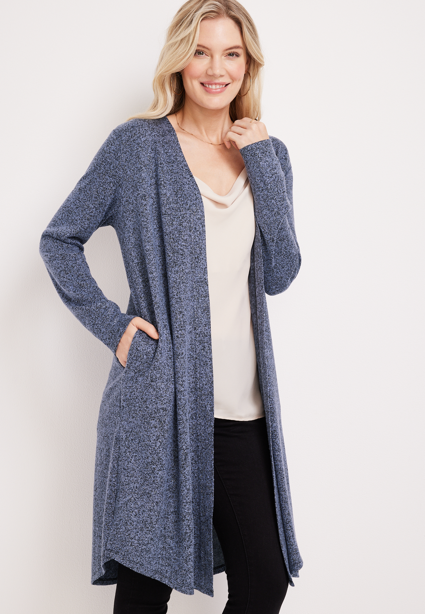 Marled Metallic Duster Cardigan | maurices
