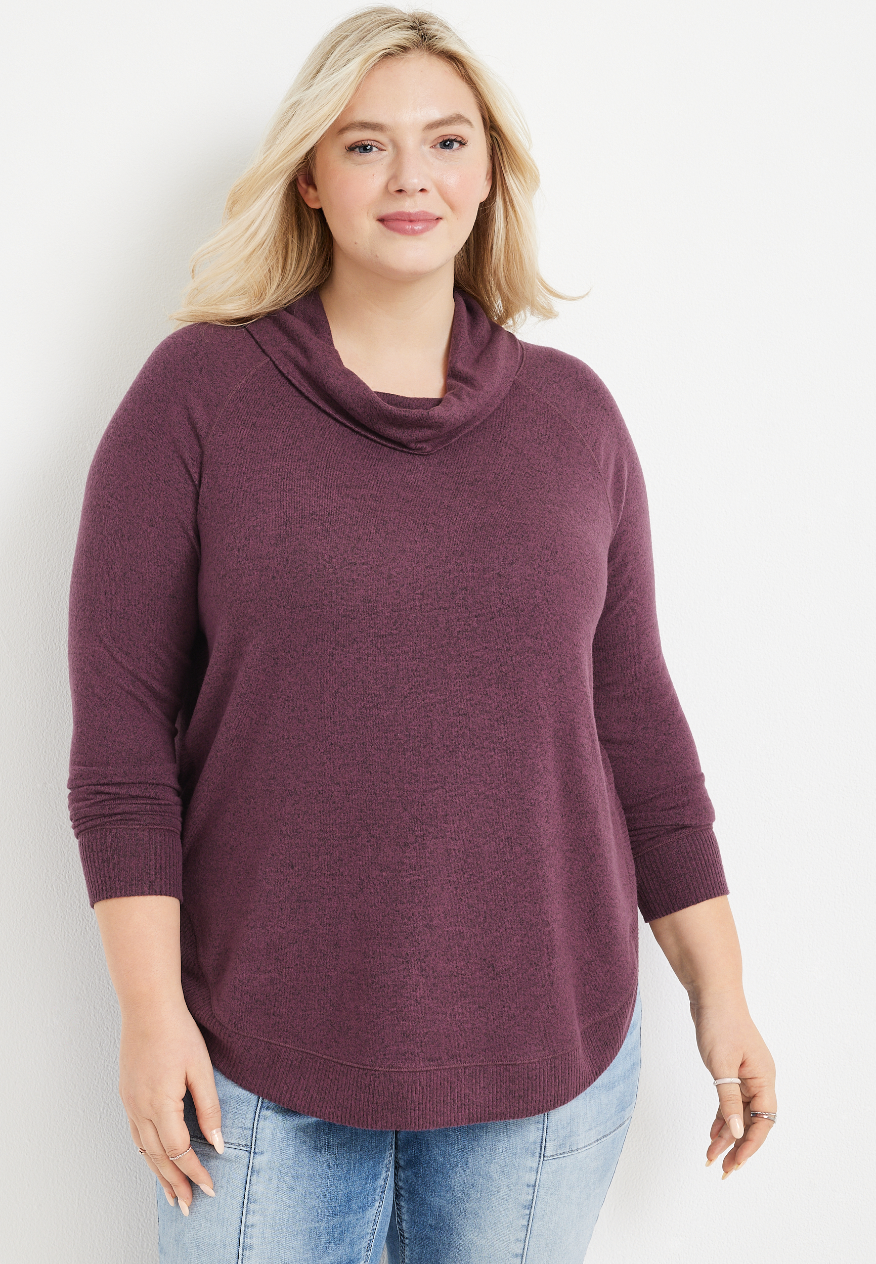 Plus Size Haven Solid Cowl Neck Sweatshirt | maurices