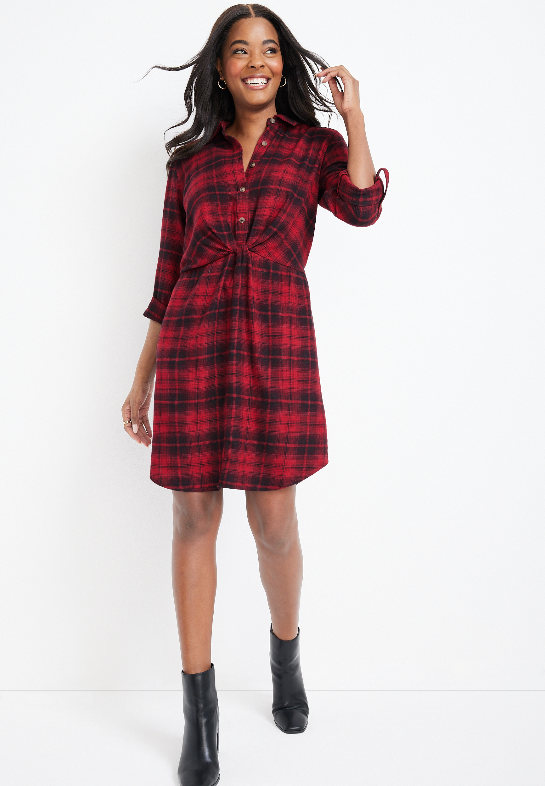 Plaid Twist Front Dress | maurices