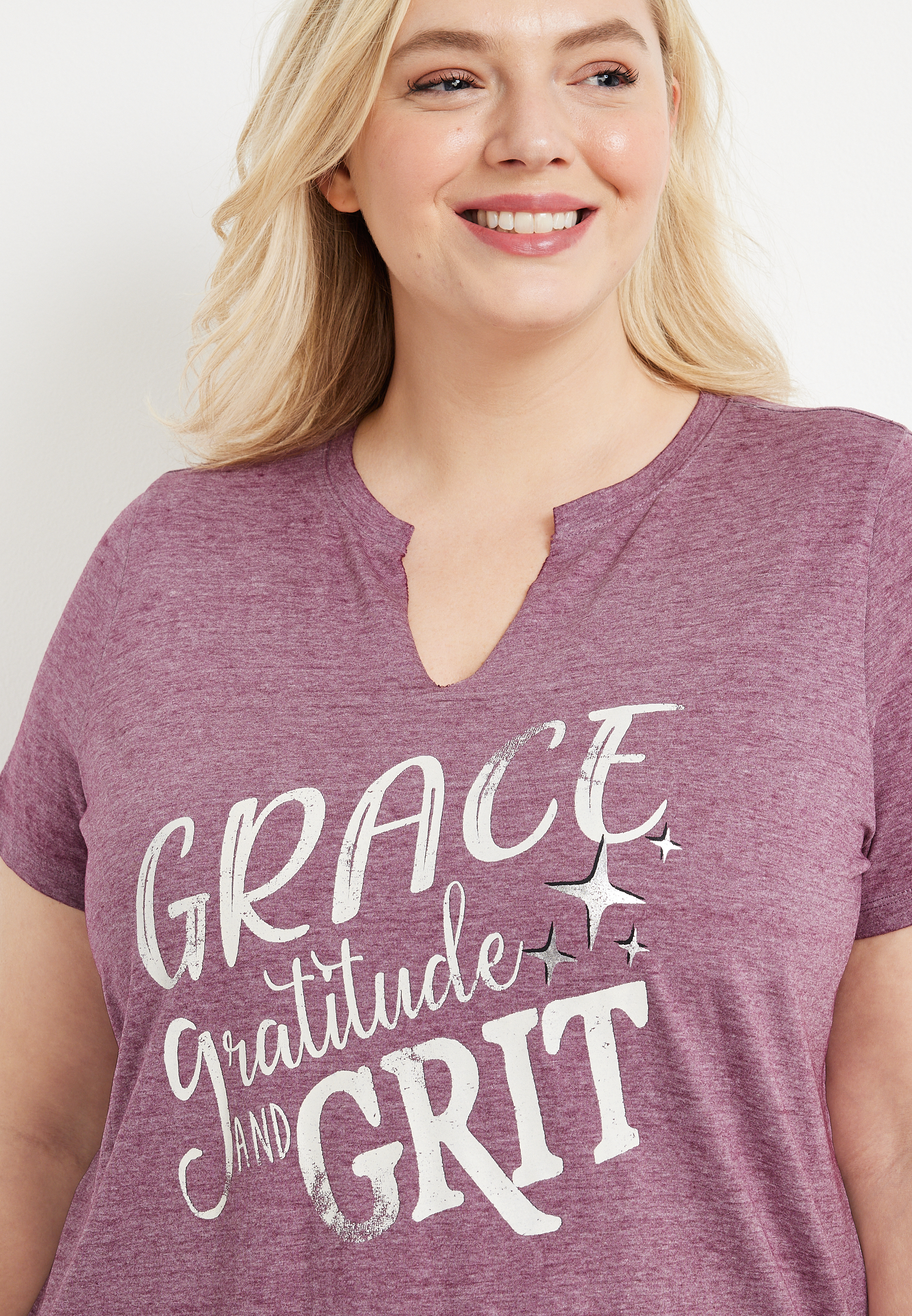 Plus Size Grace Notch Neck Graphic Tee | maurices