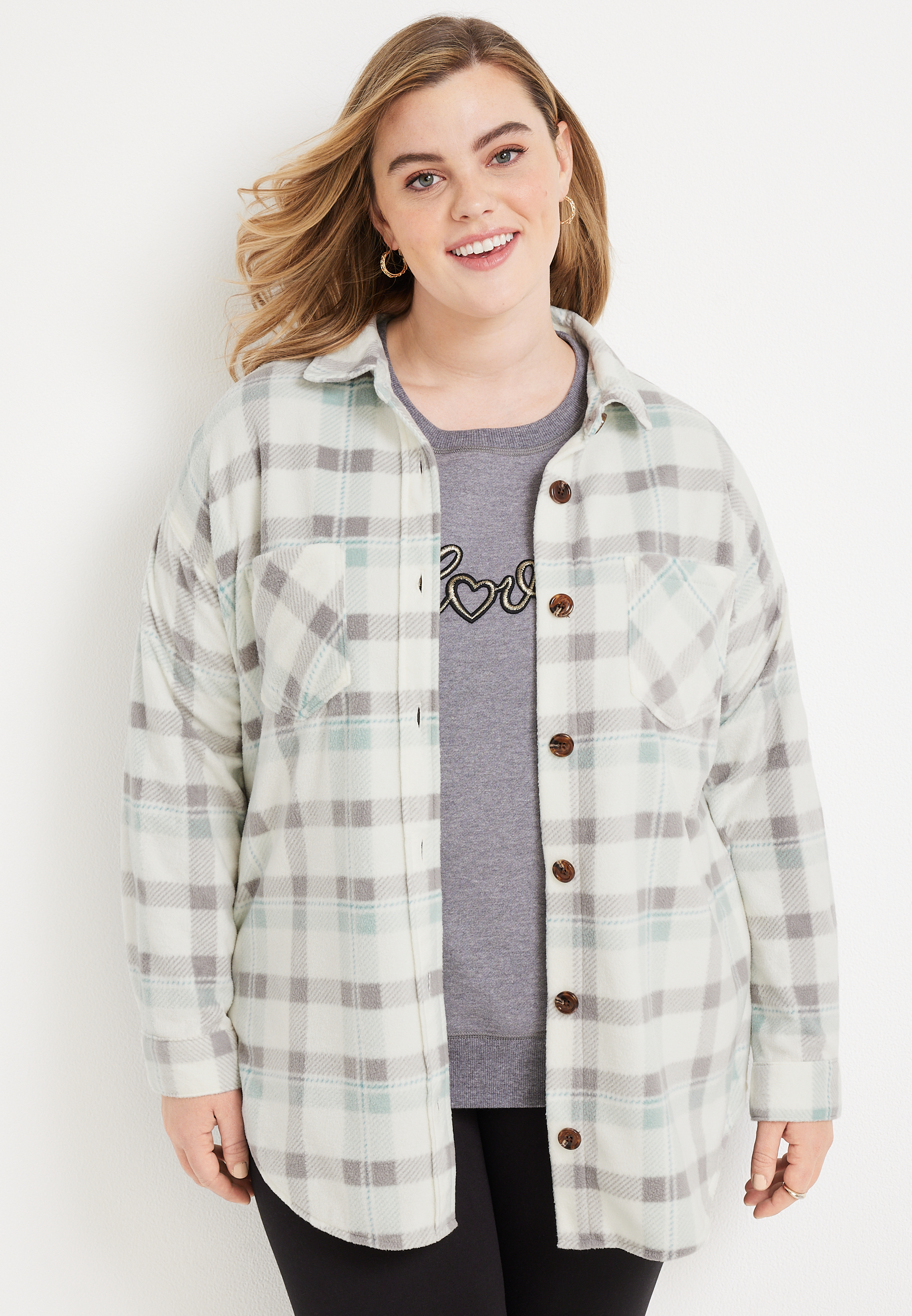 Plus Size Wilder Plaid Fleece Shacket | maurices