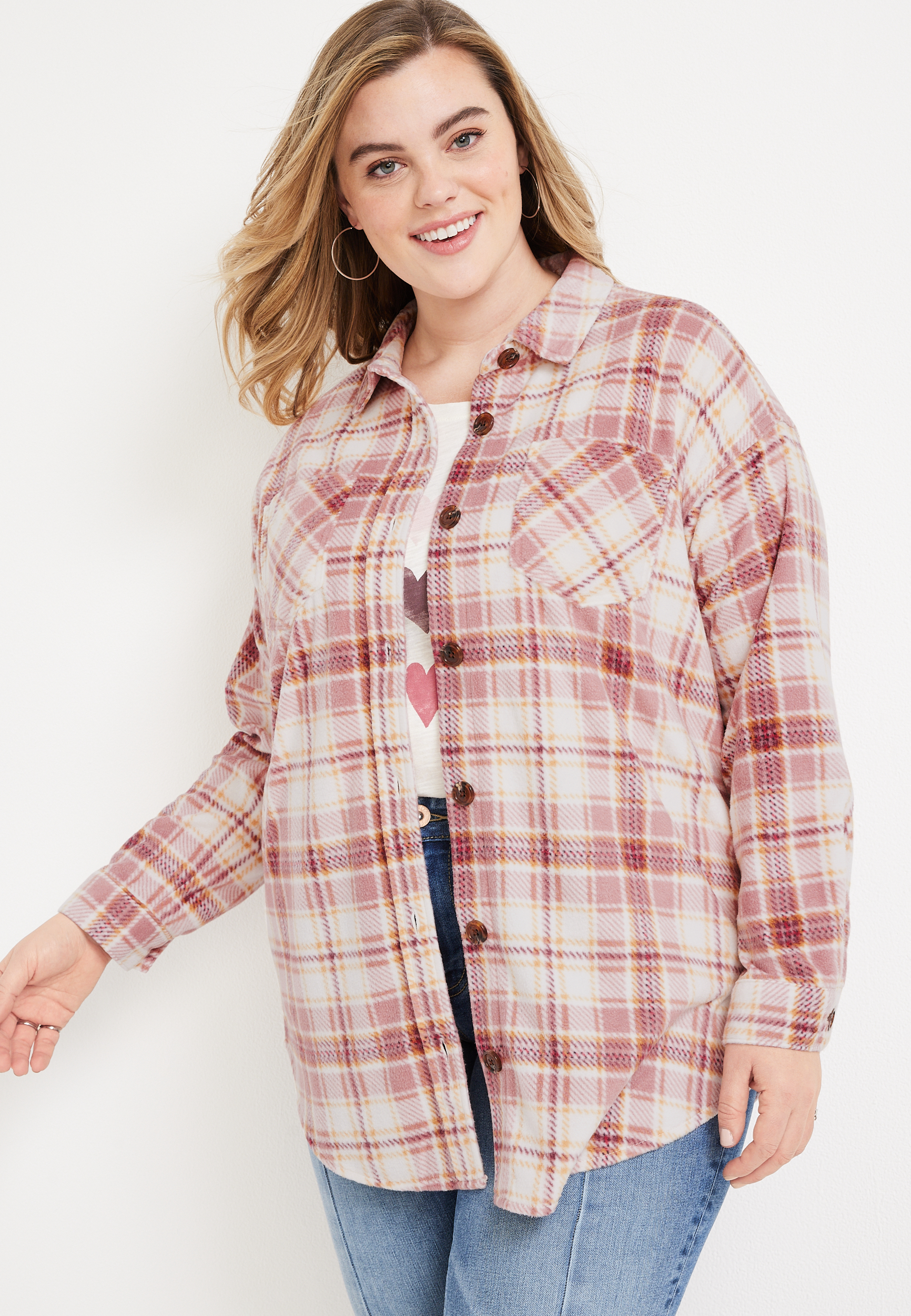 Plus Size Wilder Plaid Fleece Shacket | maurices