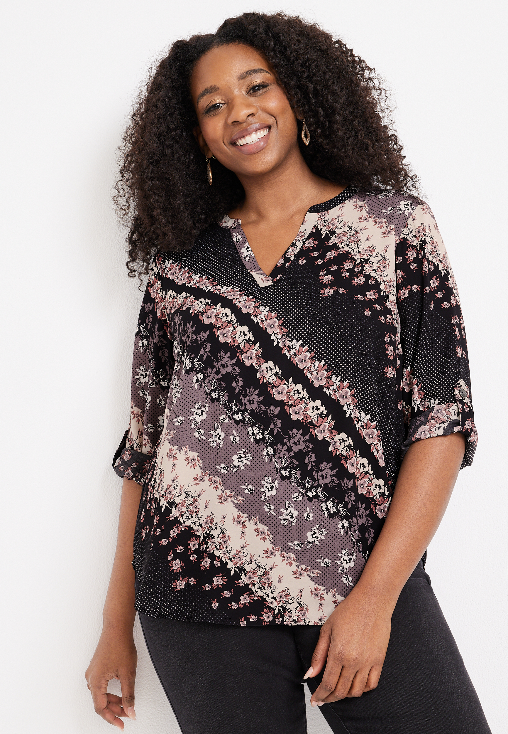 Plus Size Atwood 34 Sleeve Popover Blouse Maurices
