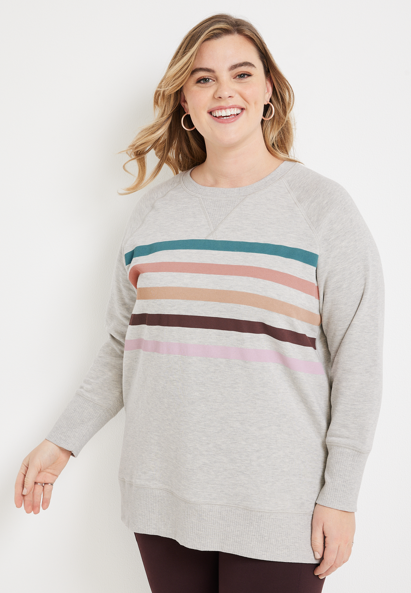 Plus Size Willowsoft Striped Fleece Sweatshirt | maurices