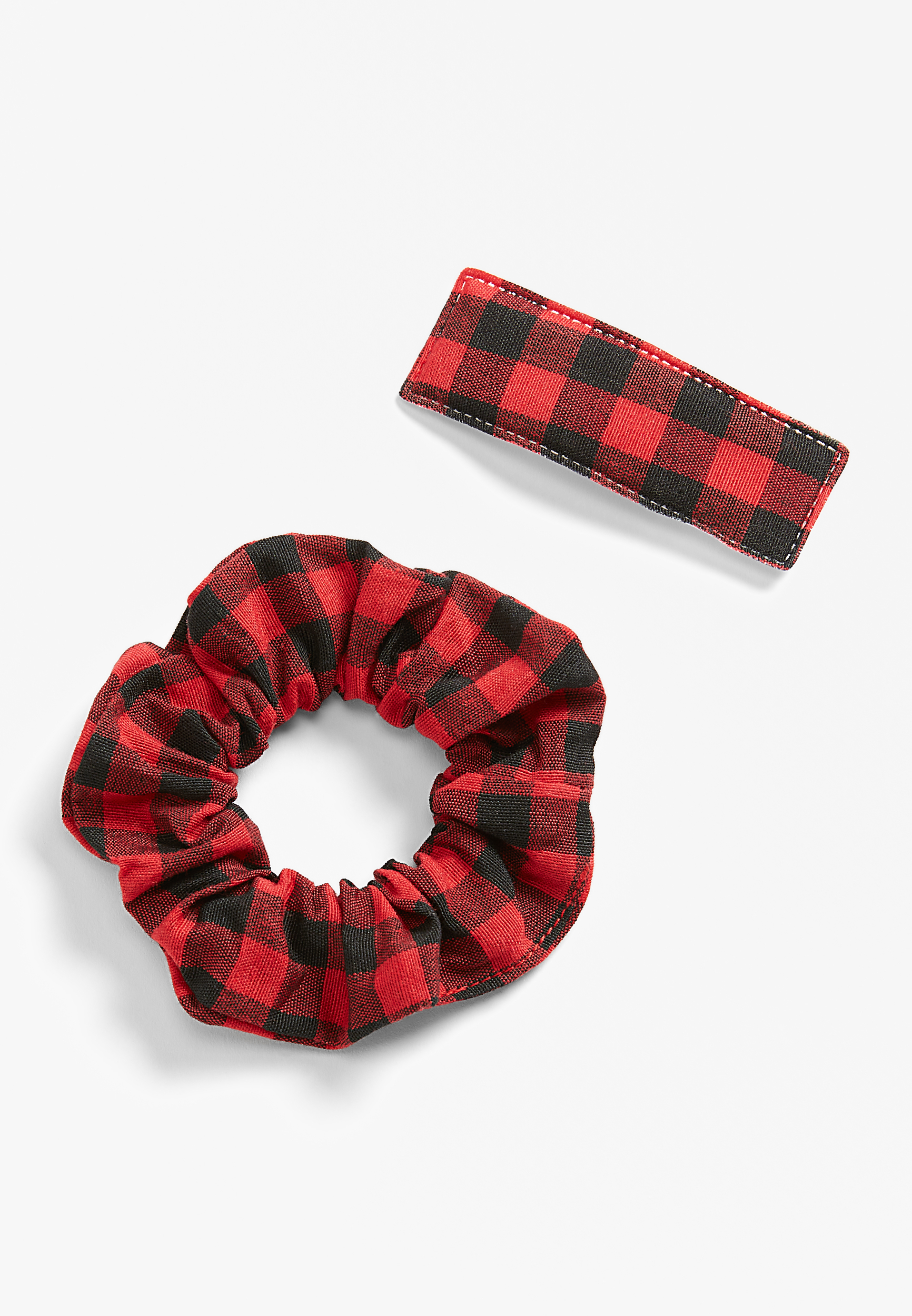 HFS Girls 2 Pack Buffalo Plaid Scrunchie Barrette Set | maurices