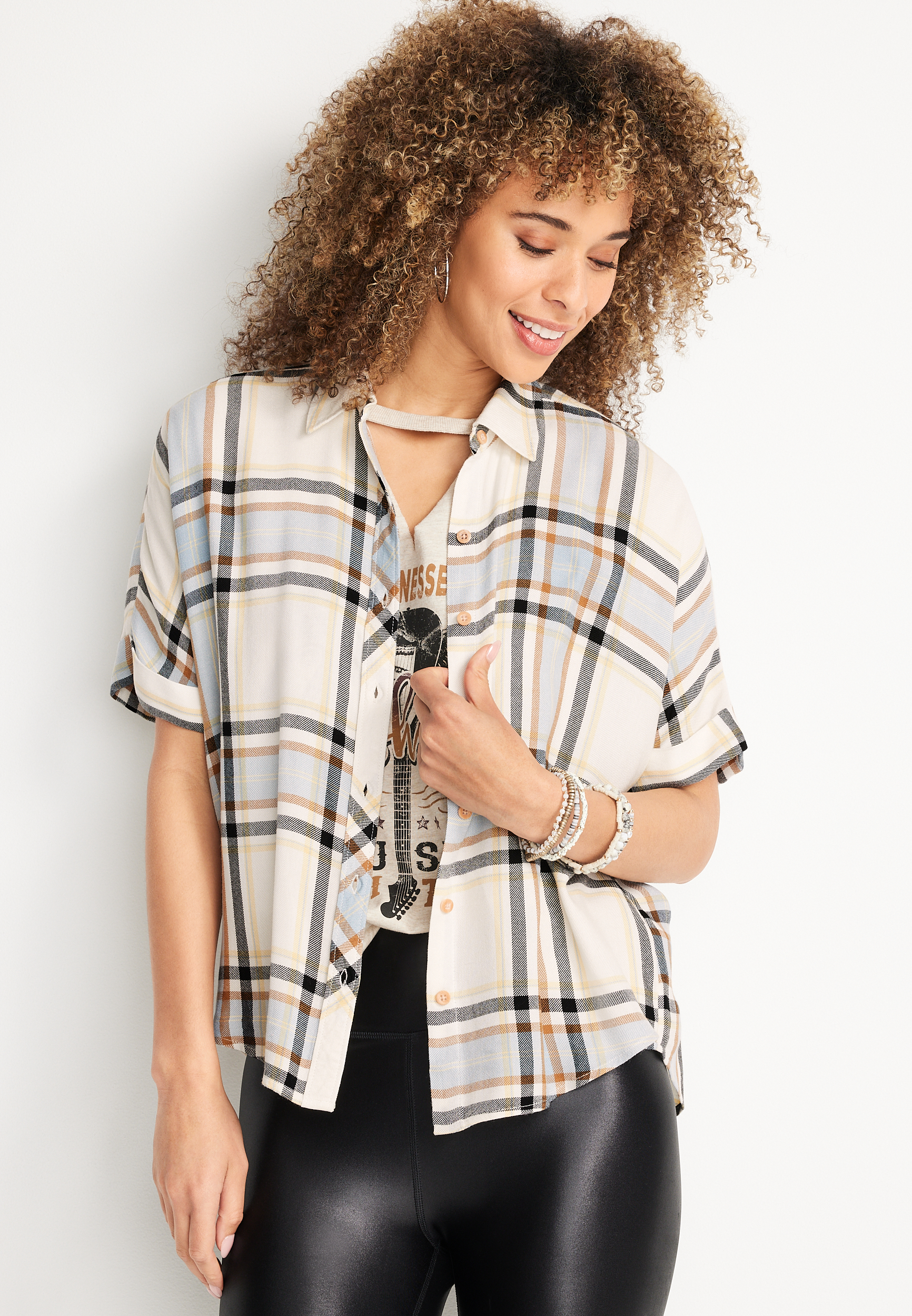 Plaid Short Sleeve Button Down Shirt | maurices