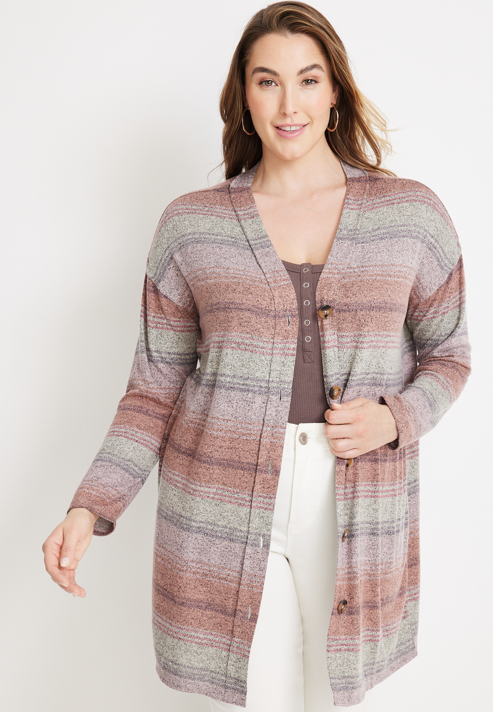 Plus Size Stripe Button Cardigan | maurices