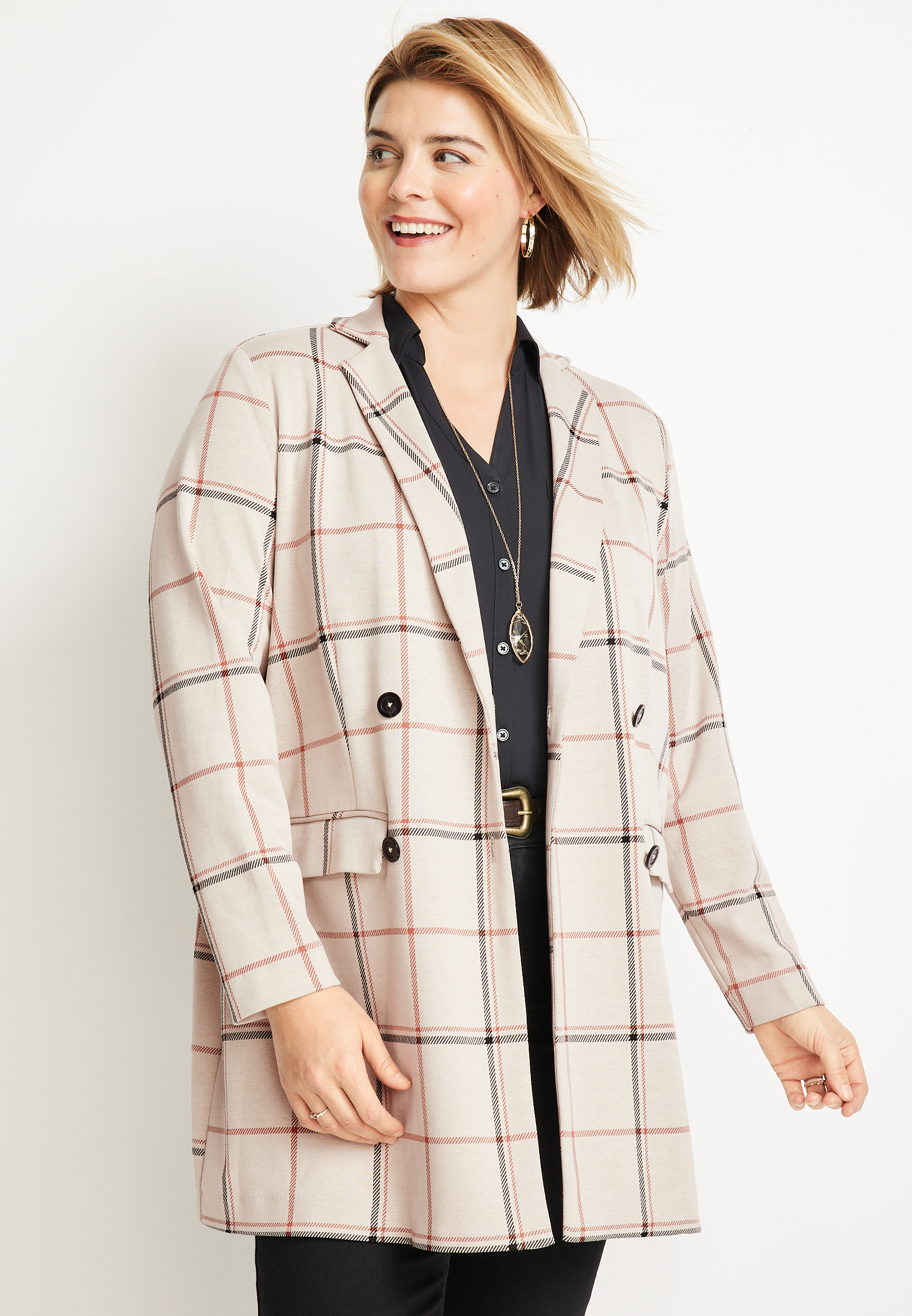 Plus Size Plaid Windowpane Blazer Maurices