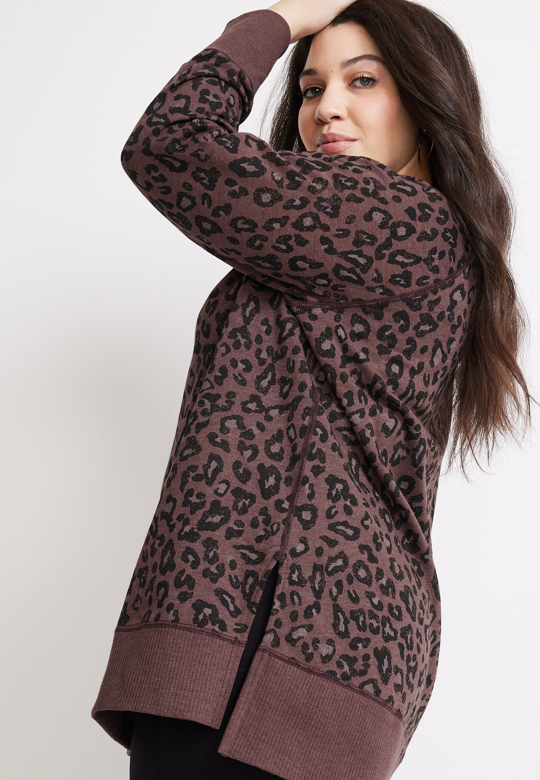 Plus Size Willowsoft Leopard Print Fleece Sweatshirt | maurices