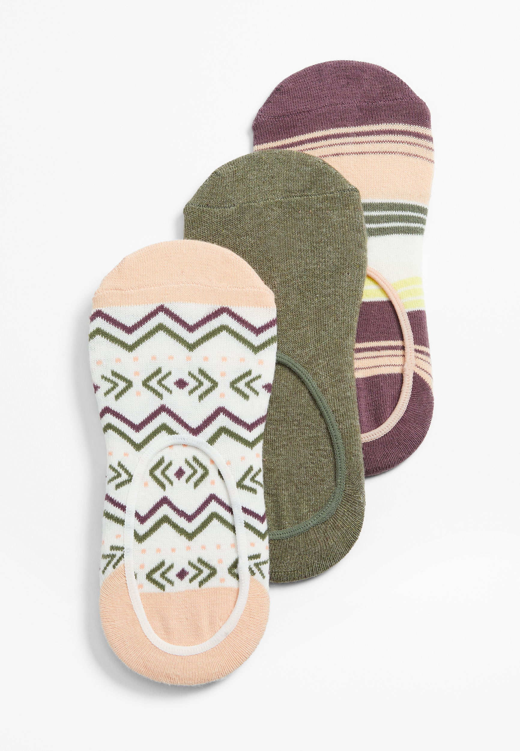 3 Pack Geo Striped No Show Socks | maurices