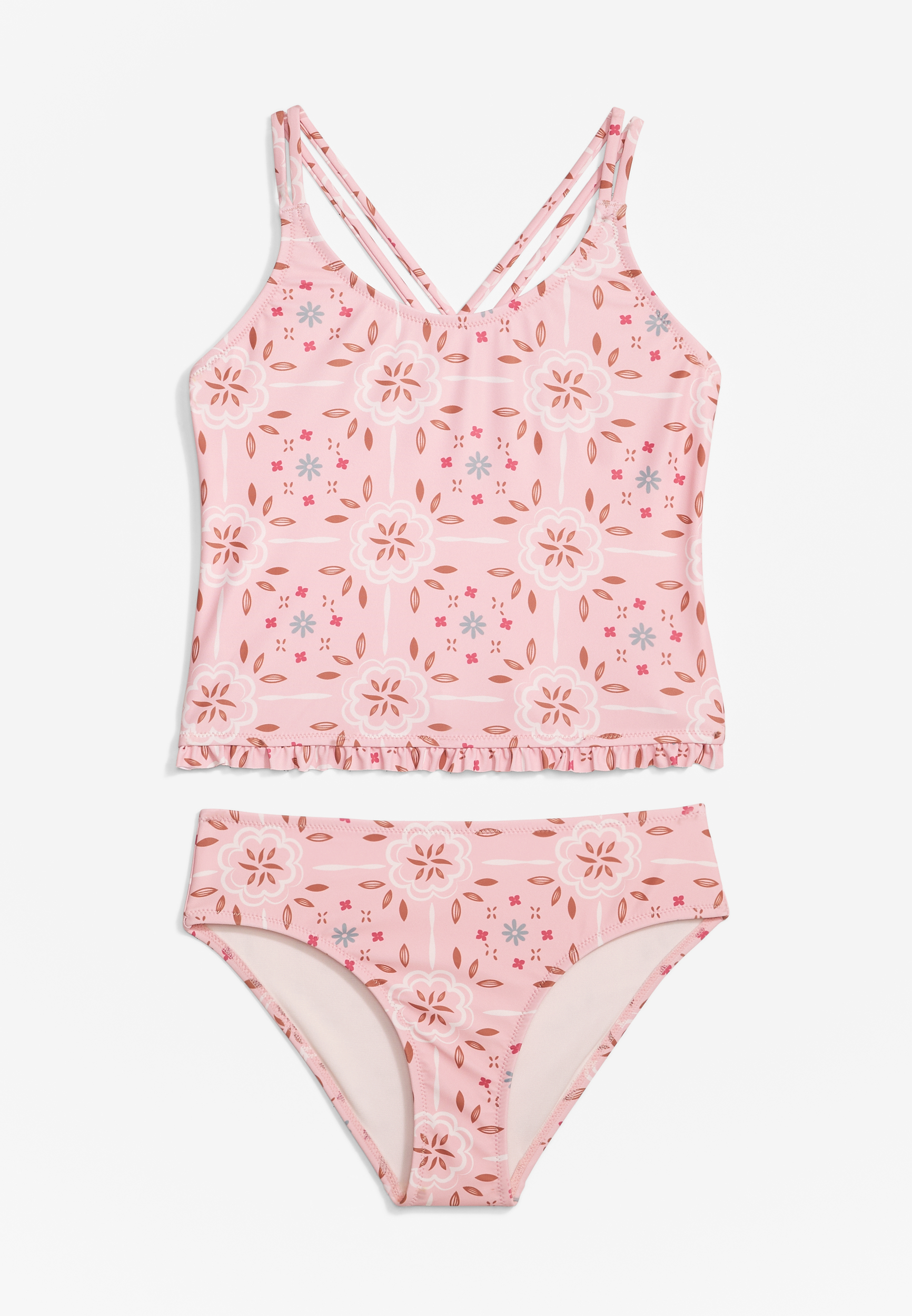 Girls Mixed Print Ruffle Tankini Swimsuit | maurices