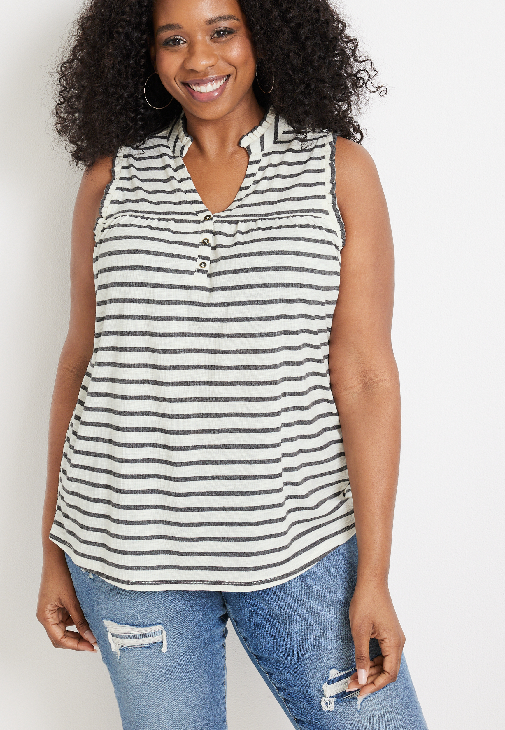 Plus Size Striped Harbor Henley Top Maurices