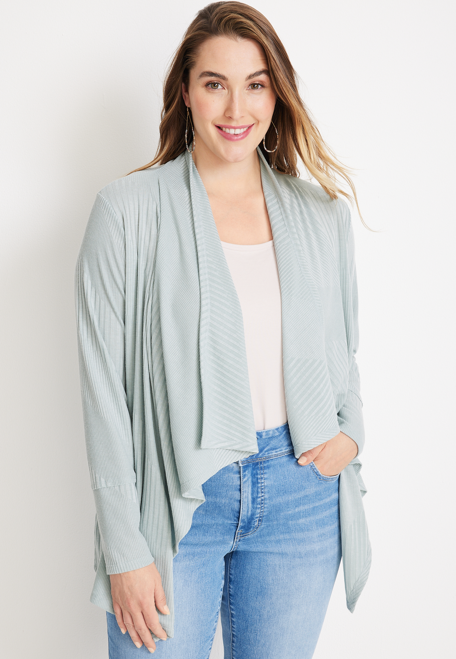 Plus Size Ribbed Waterfall Front Cardigan | maurices