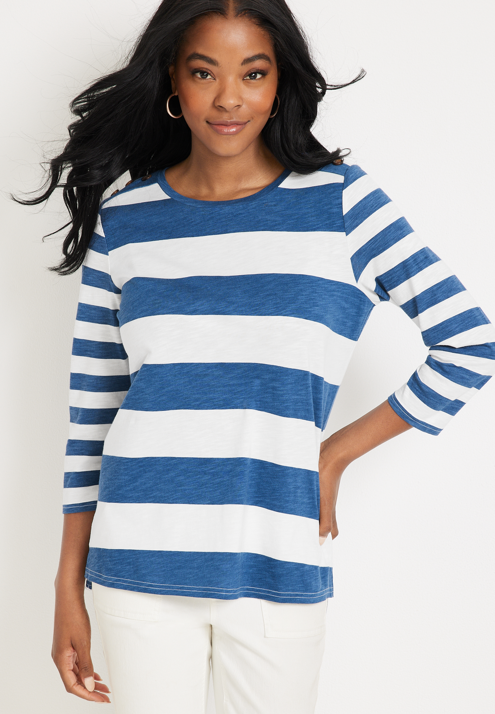 Double Striped Marina Mixer Tee | maurices