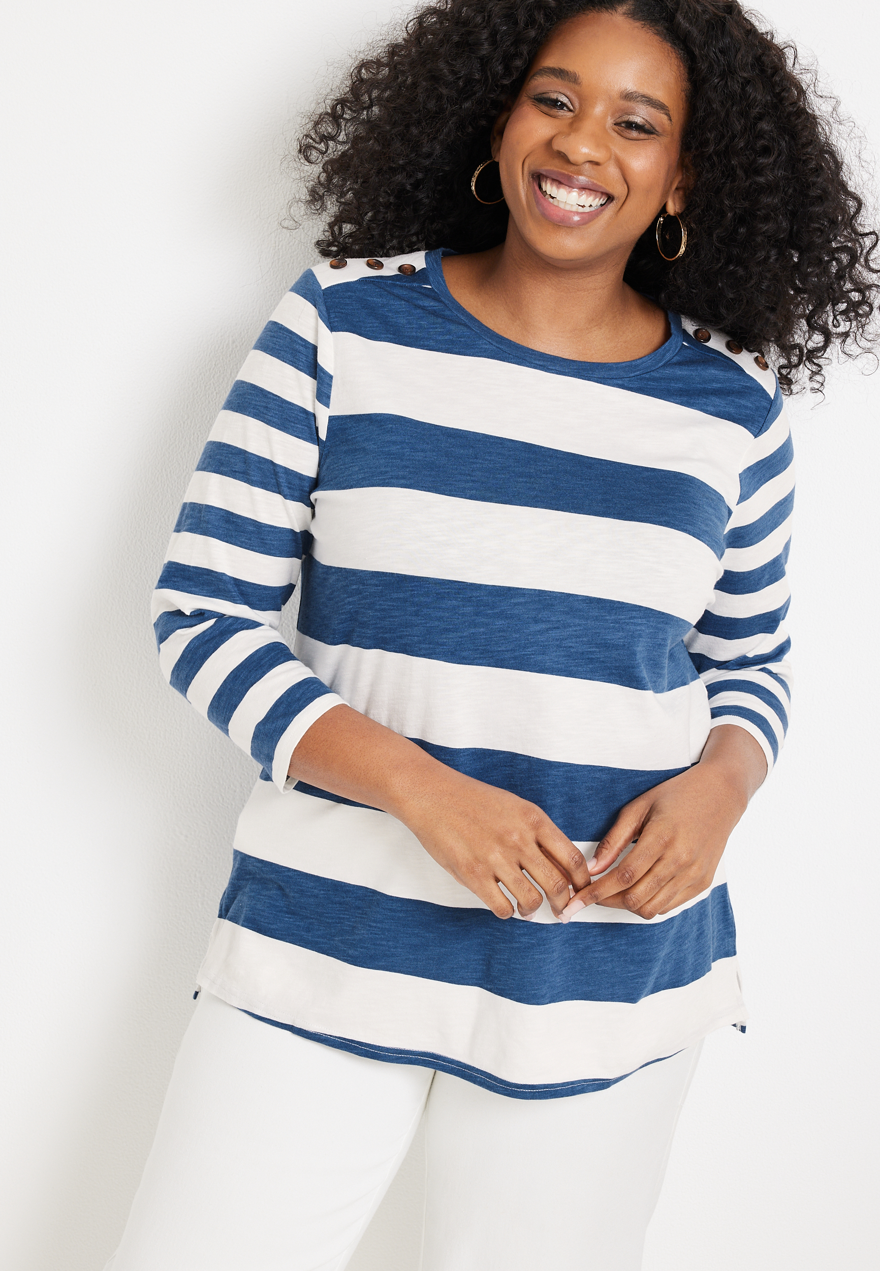 Plus Size Double Striped Marina Mixer Tee | maurices