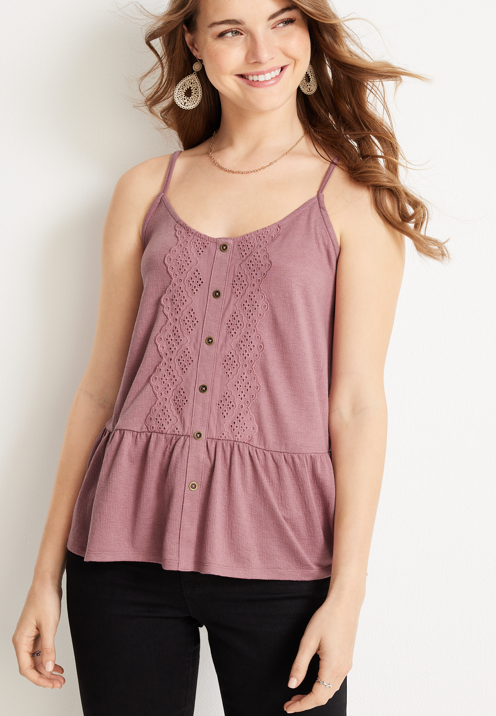 Button Front Peplum Tank Top | maurices