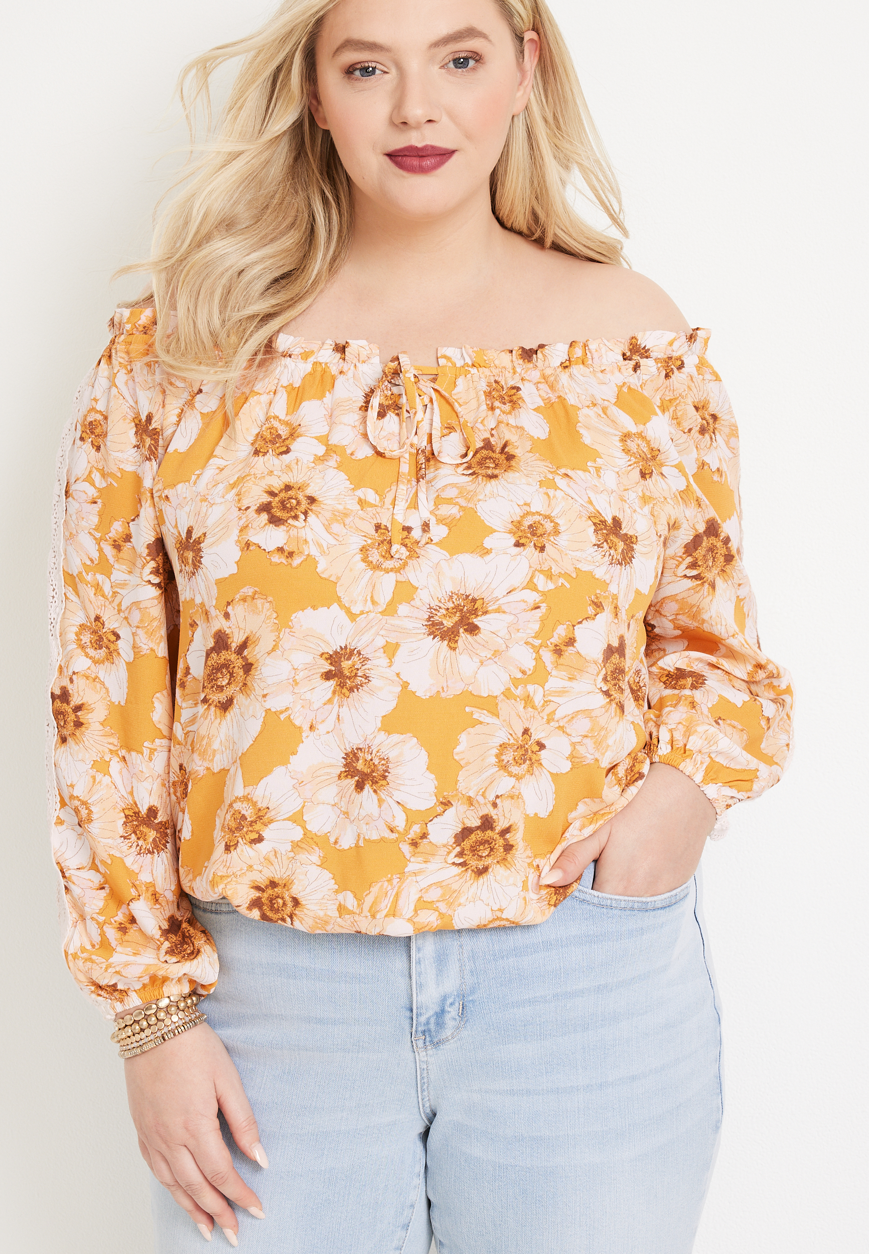 Plus Size Floral Off The Shoulder Blouse | maurices