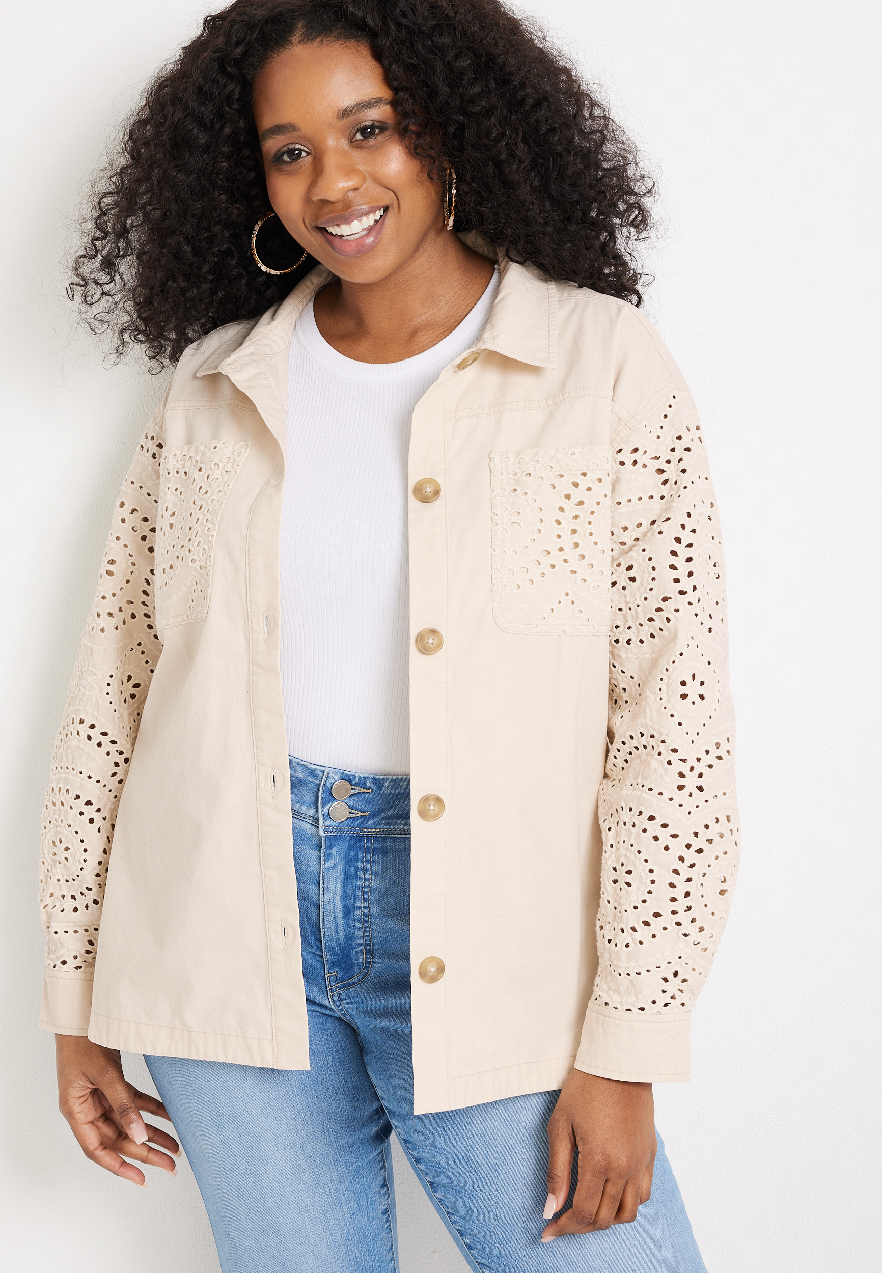 Plus Size Eyelet Twill Jacket | maurices