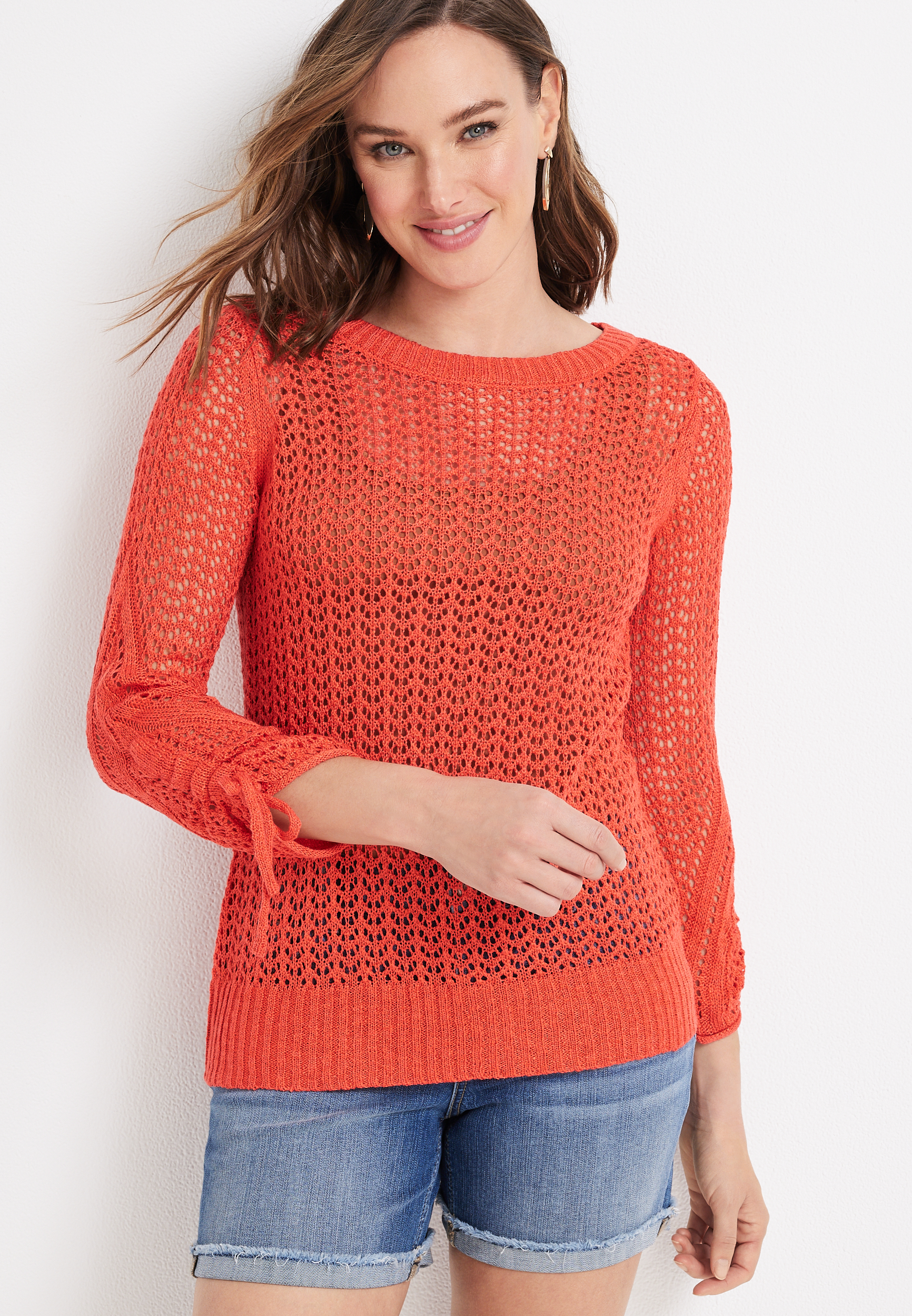 Open Stitch Cinch Sleeve Sweater | maurices