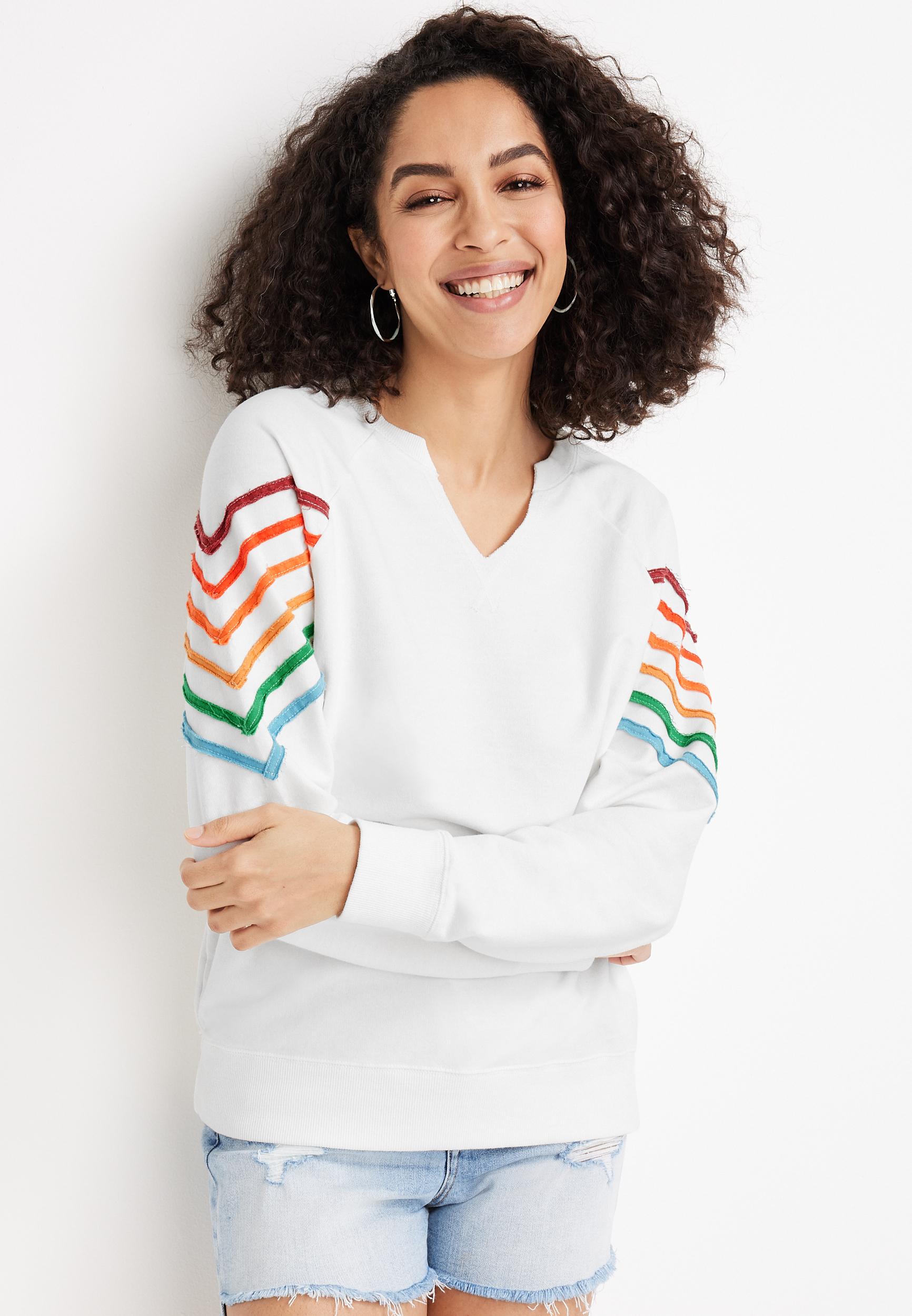 Rainbow Notch Neck Sweatshirt | maurices