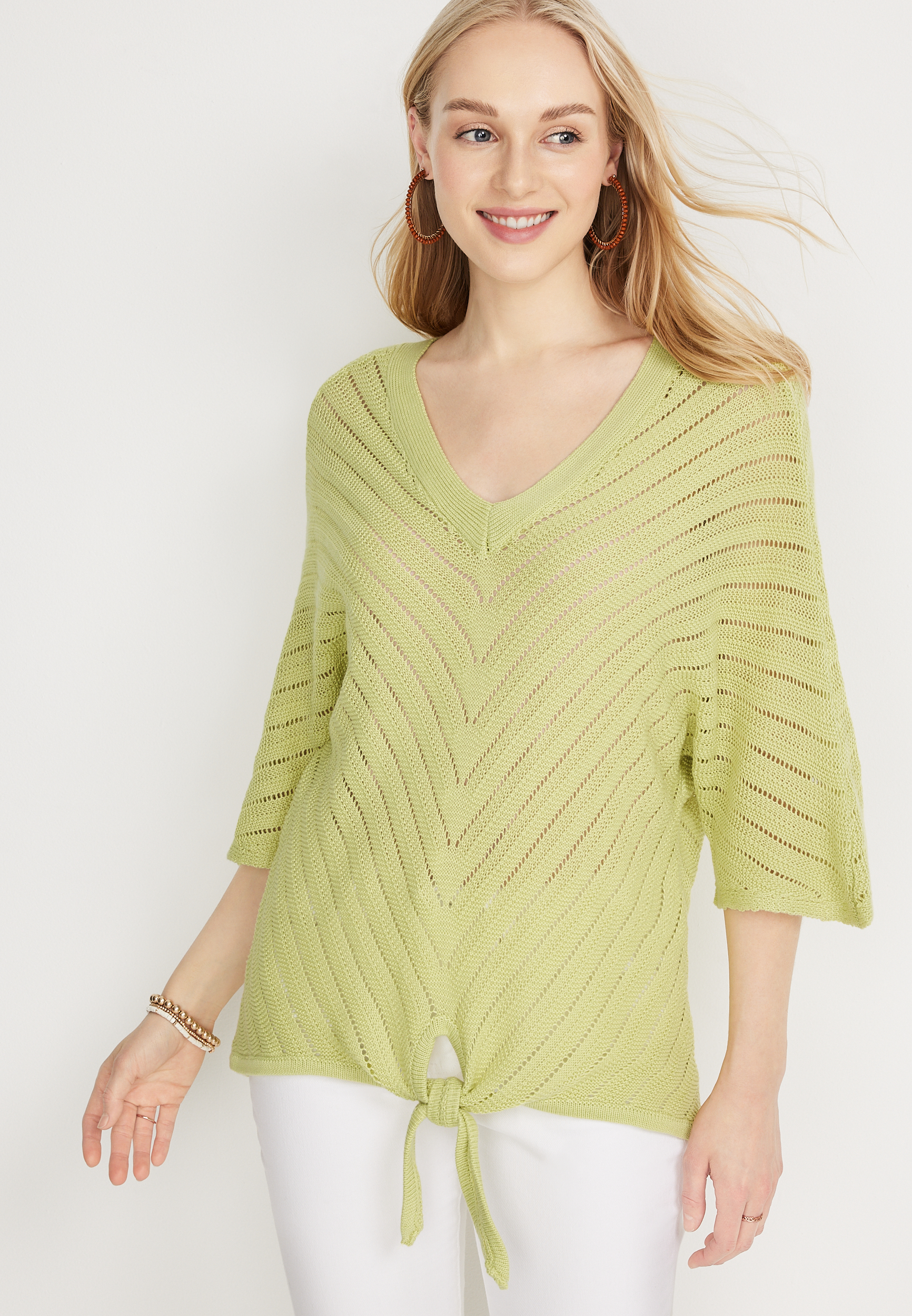 Chevron Tie Front Dolman Sweater | maurices