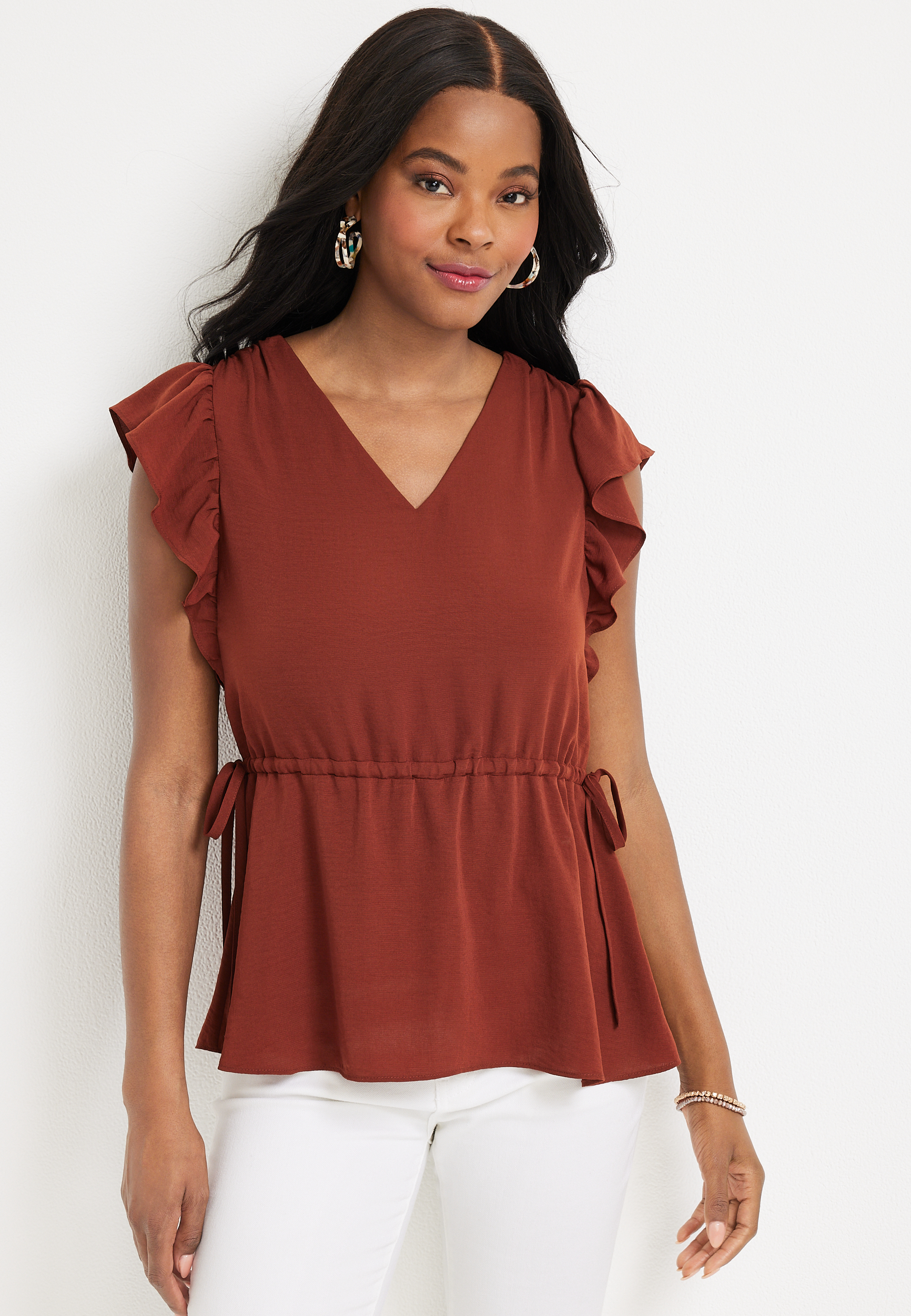 Solid Flutter Sleeve Top | maurices
