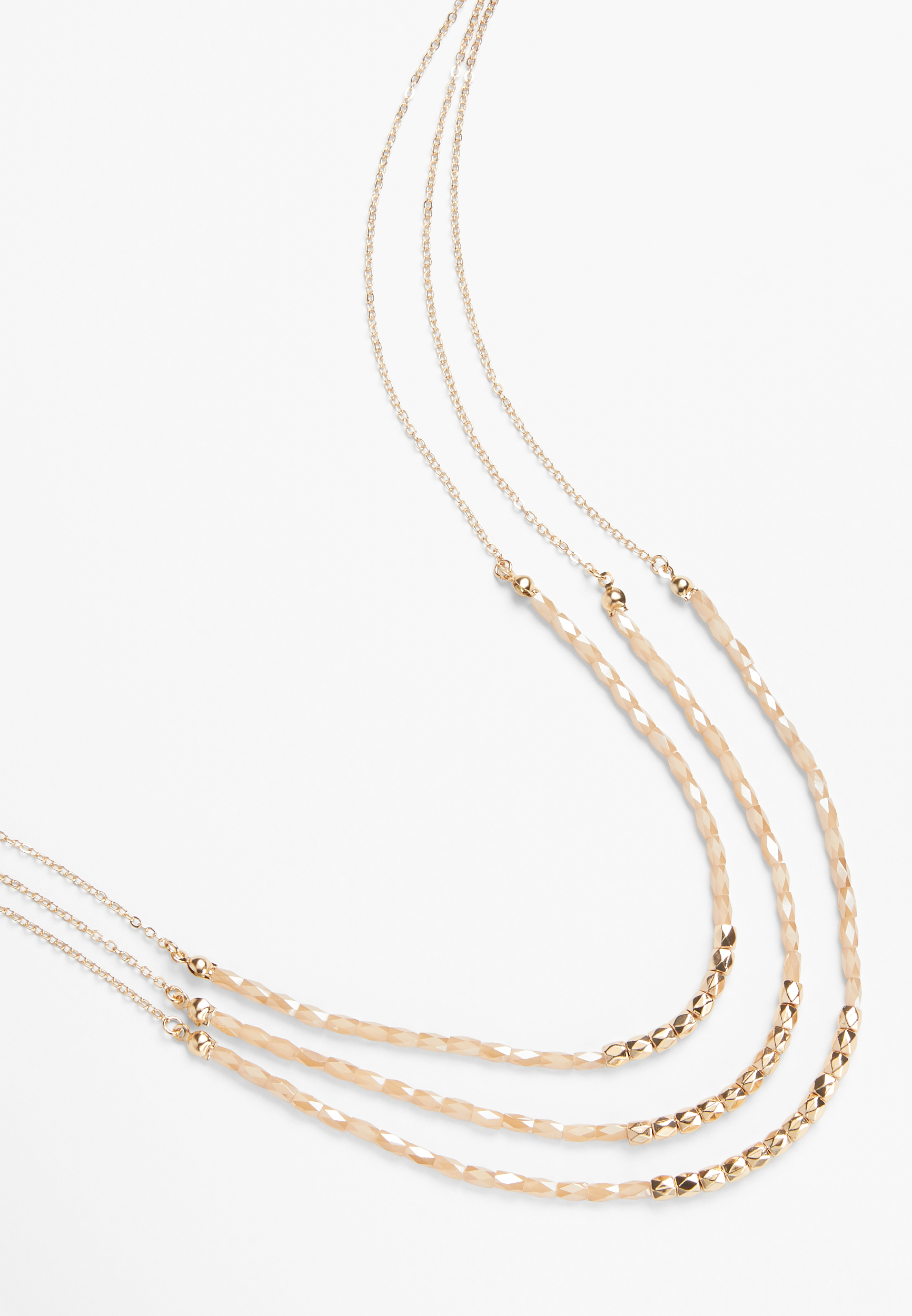 Gold 3 Row Sparkle Beaded Drape Necklace | maurices
