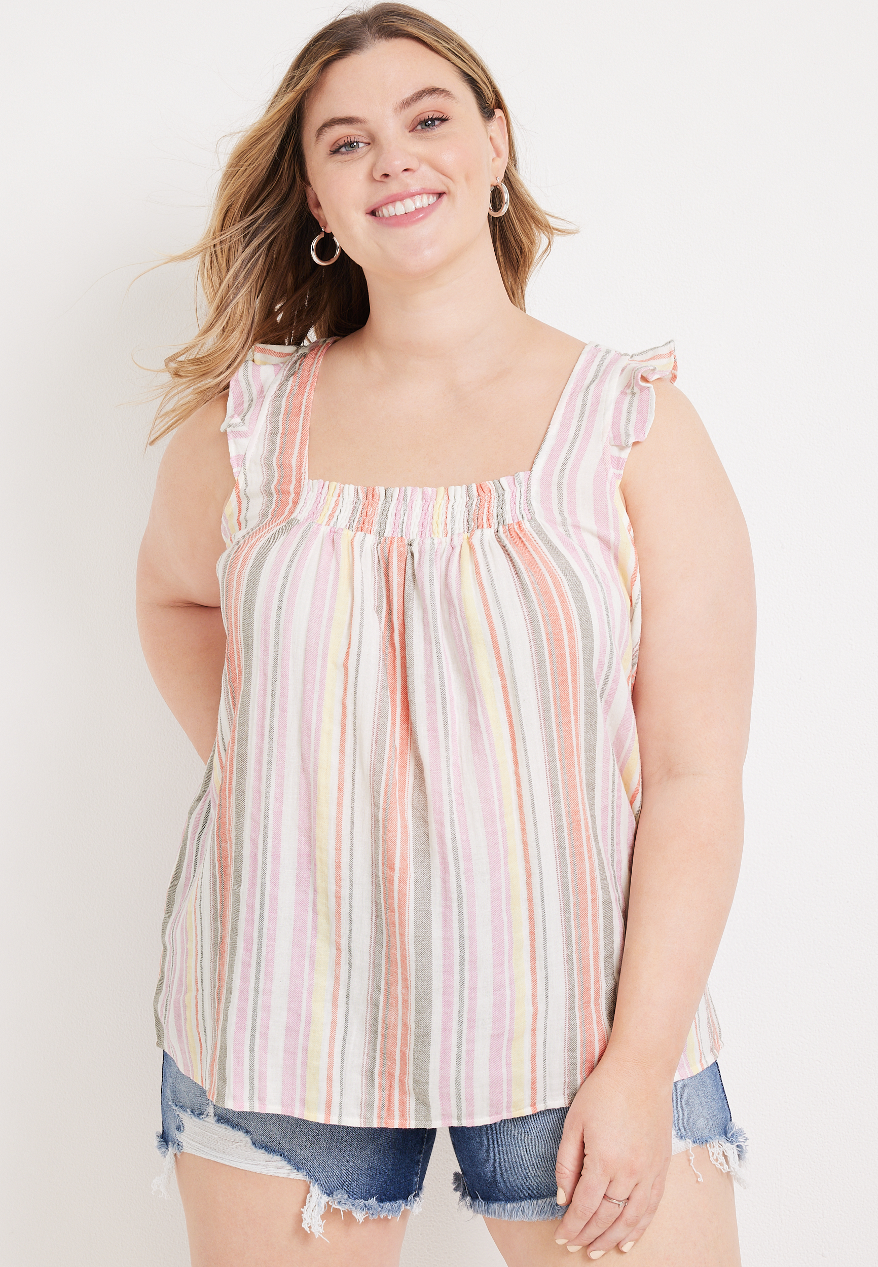 Plus Size Striped Flutter Strap Tank Top | maurices