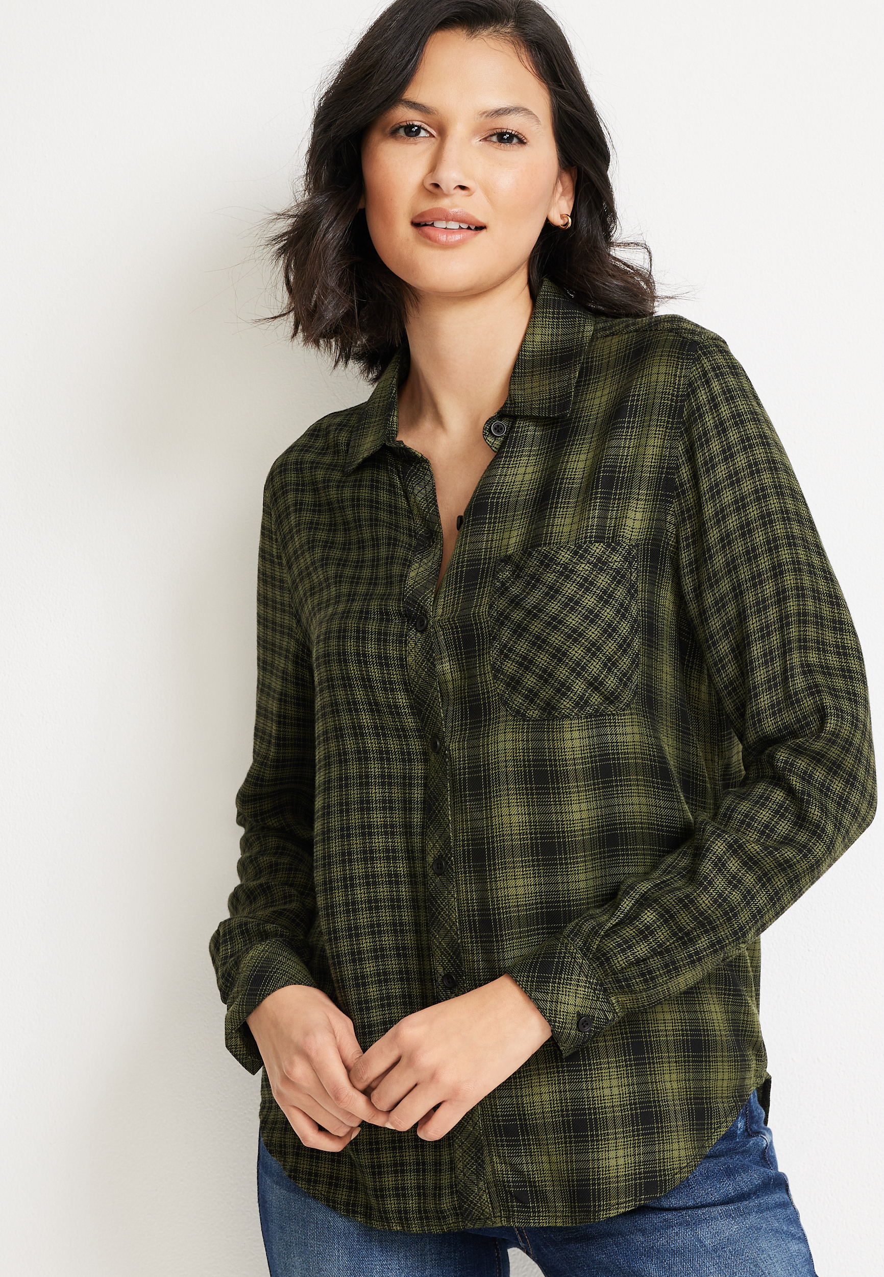 Green Plaid Button Down Shirt | maurices