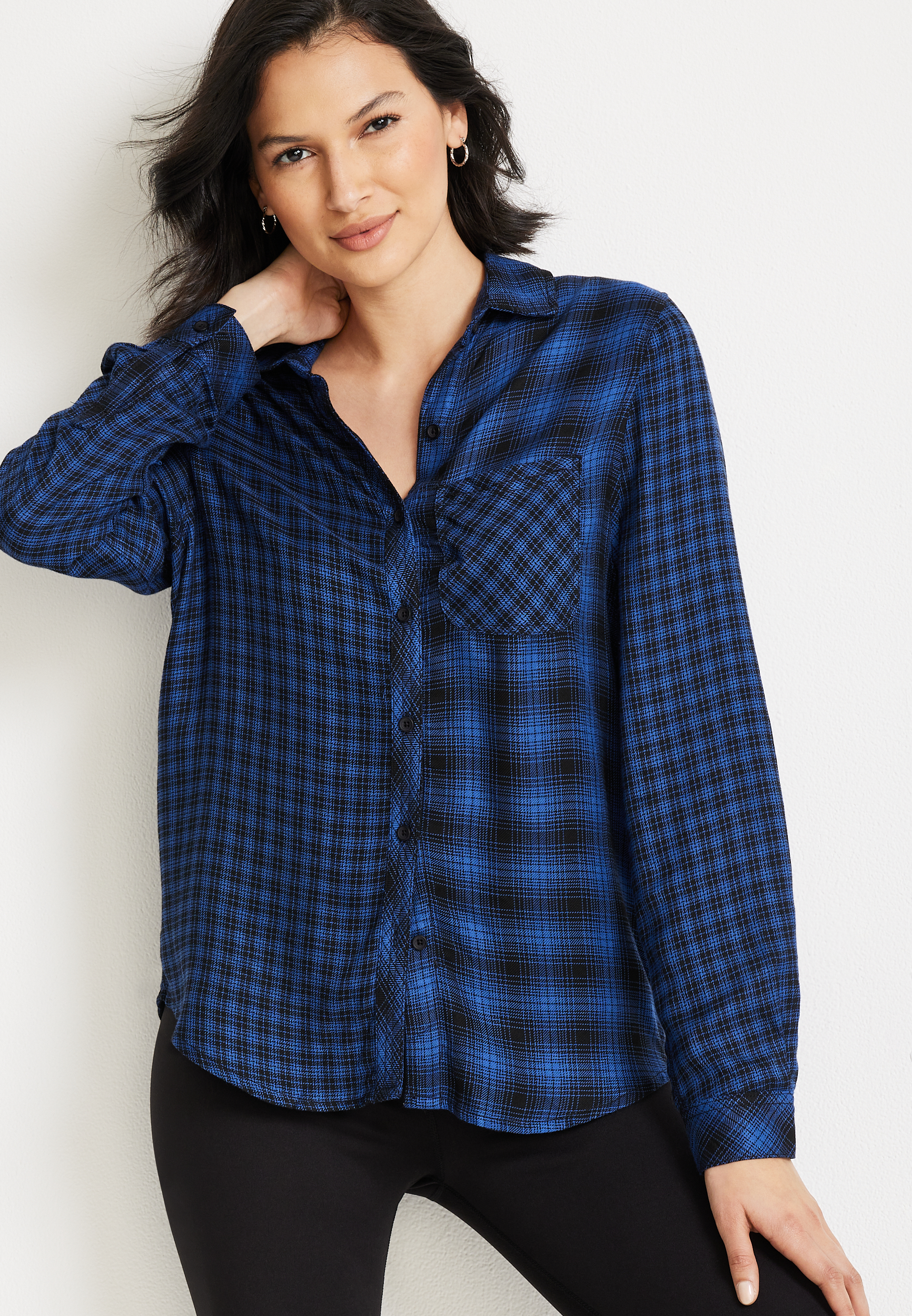 Blue Plaid Button Down Shirt | maurices