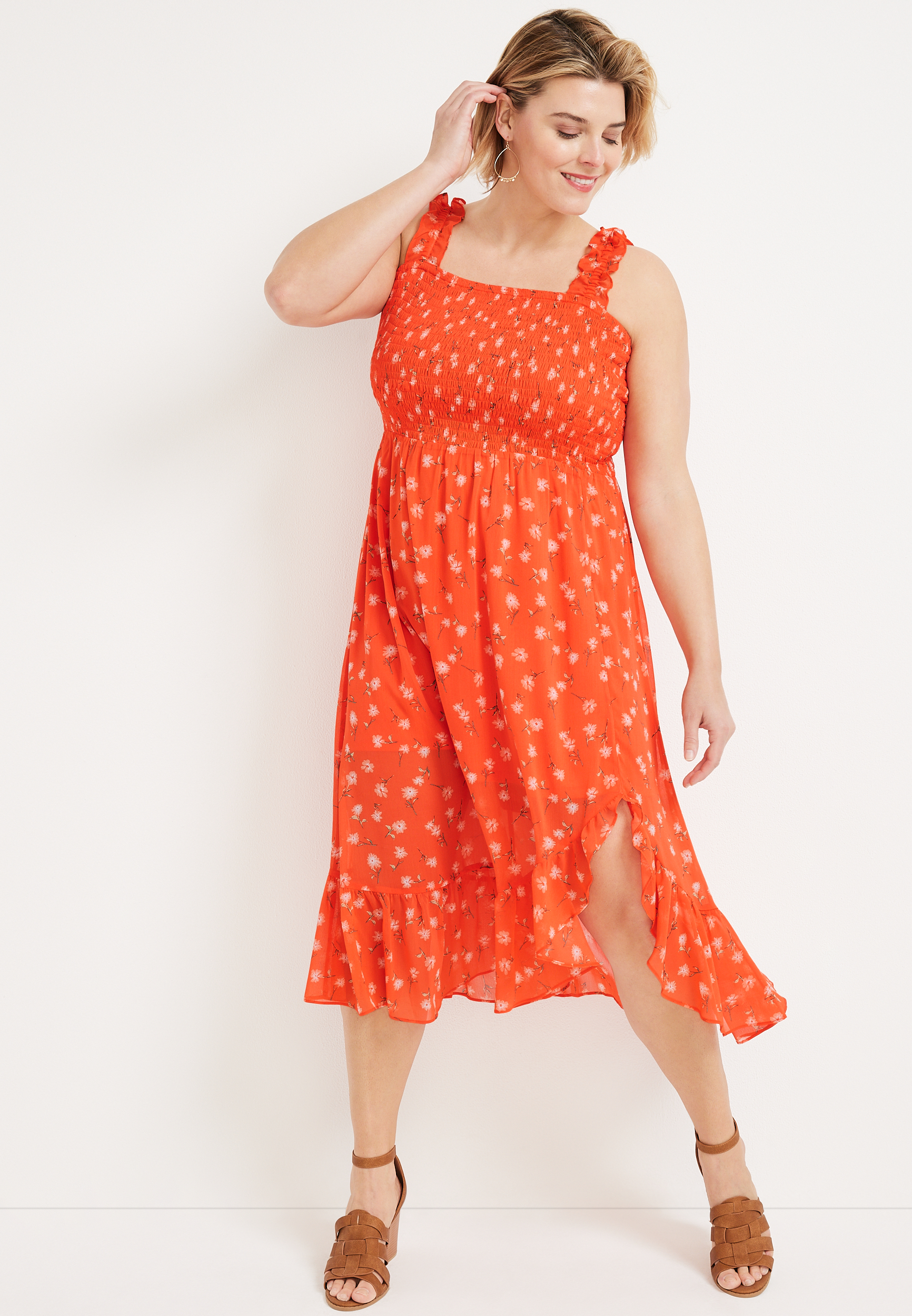 Plus Size Aster Floral Off The Shoulder Midi Dress | maurices