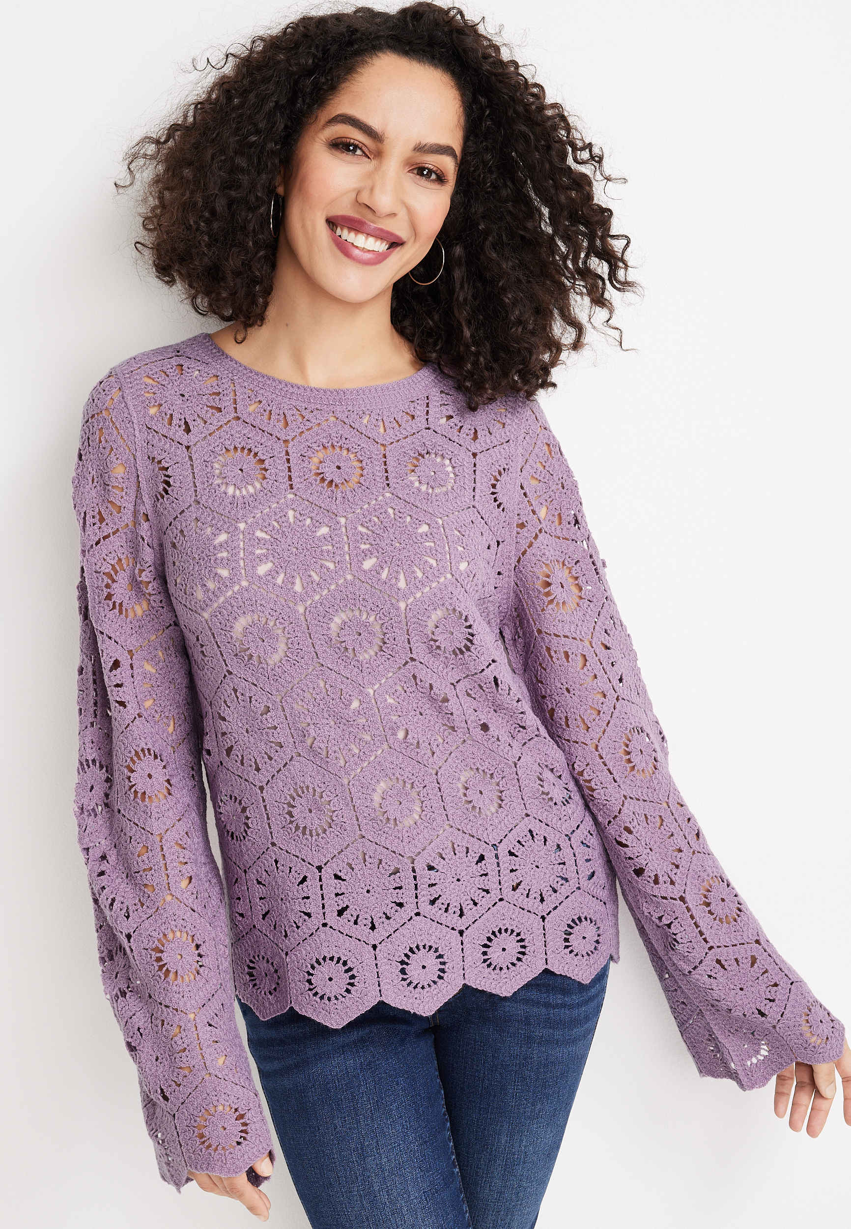 Crochet Bell Sleeve Sweater | maurices