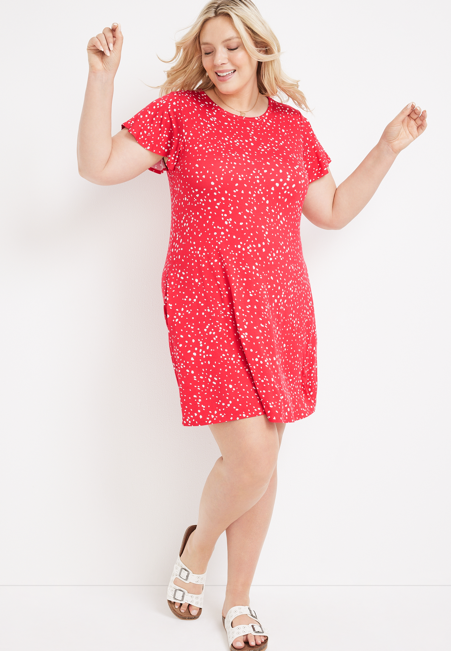 Plus Size 24/7 Polka Dot Futter Sleeve Mini Dress | maurices