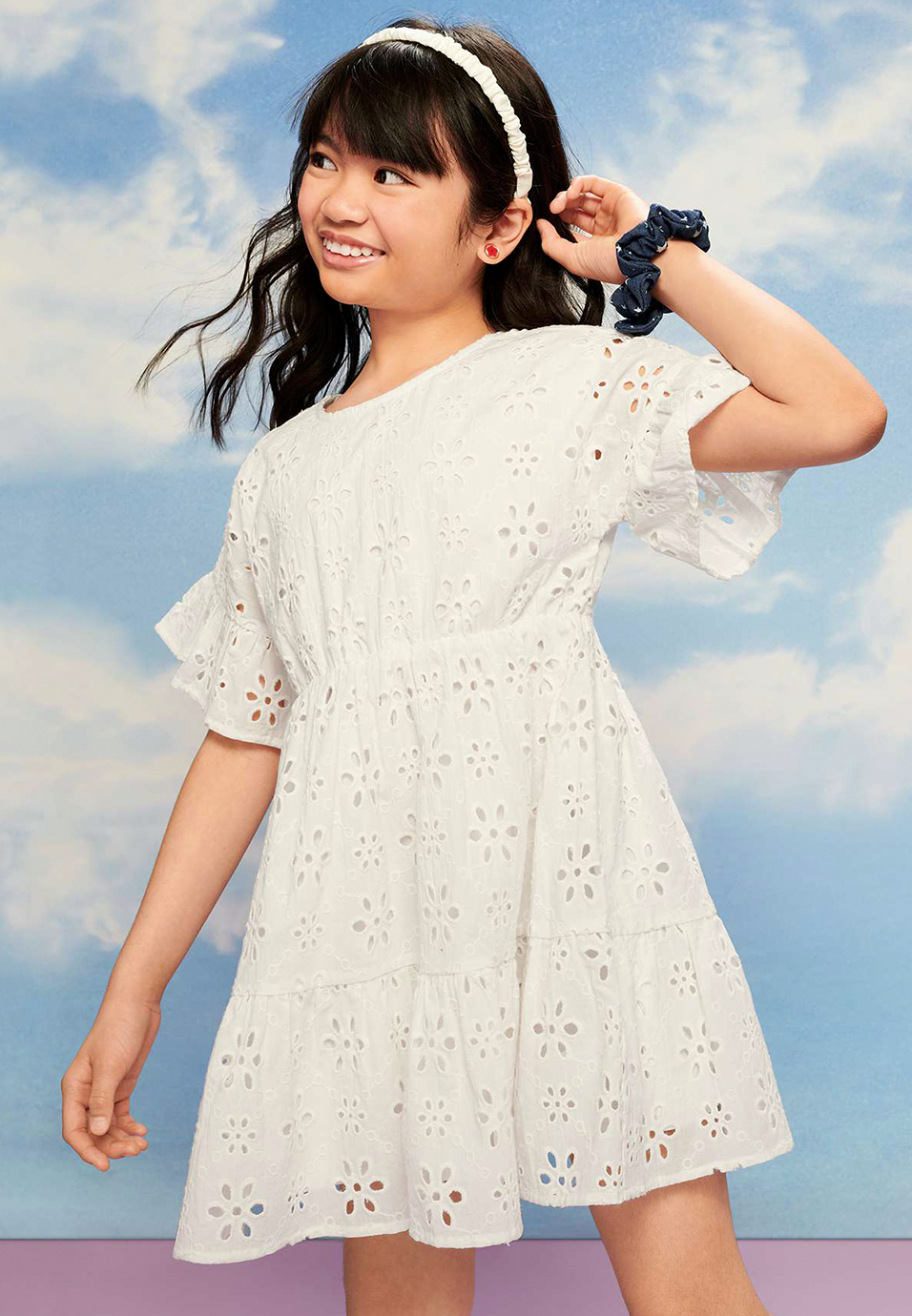 Hfs Girls White Eyelet Tiered Dress Maurices