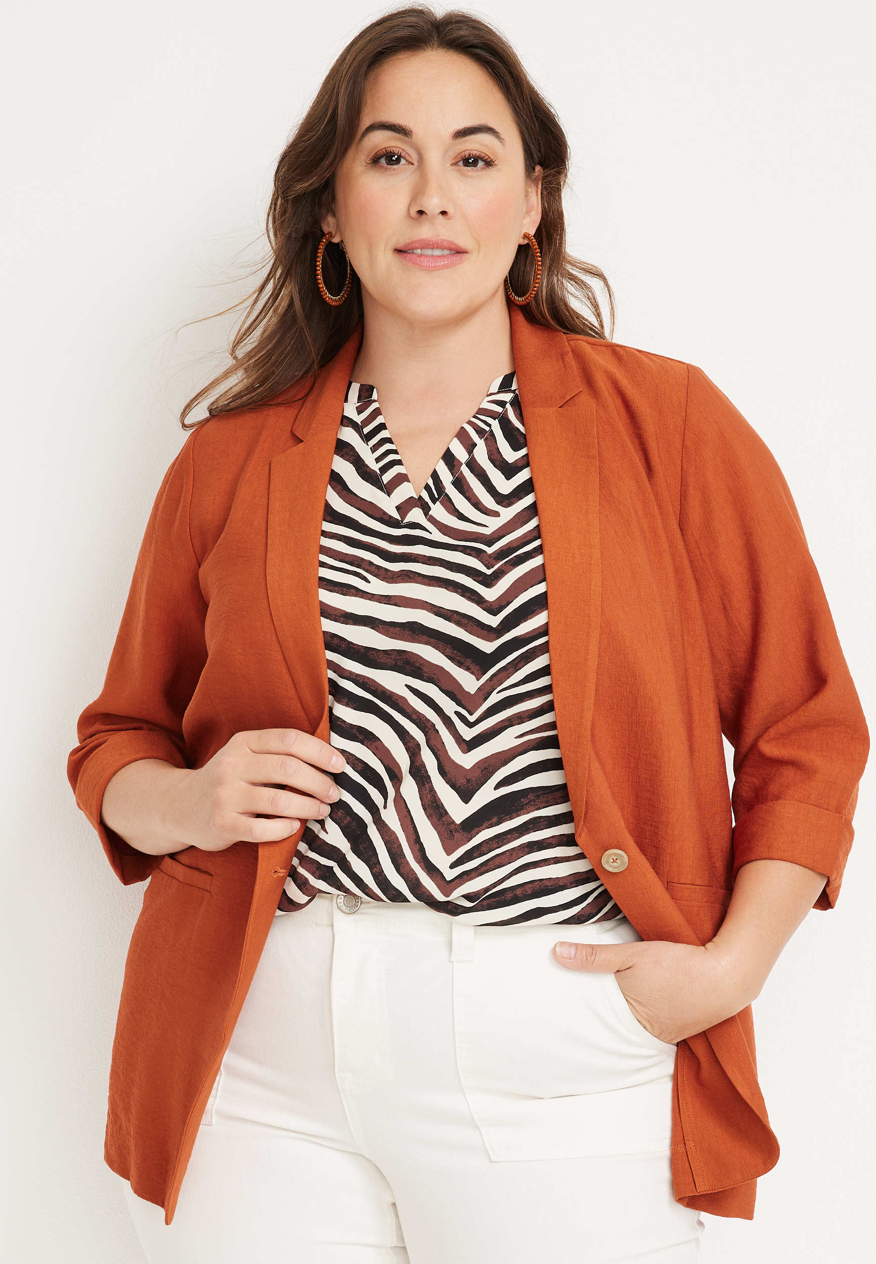 Plus Size One Button Blazer | maurices