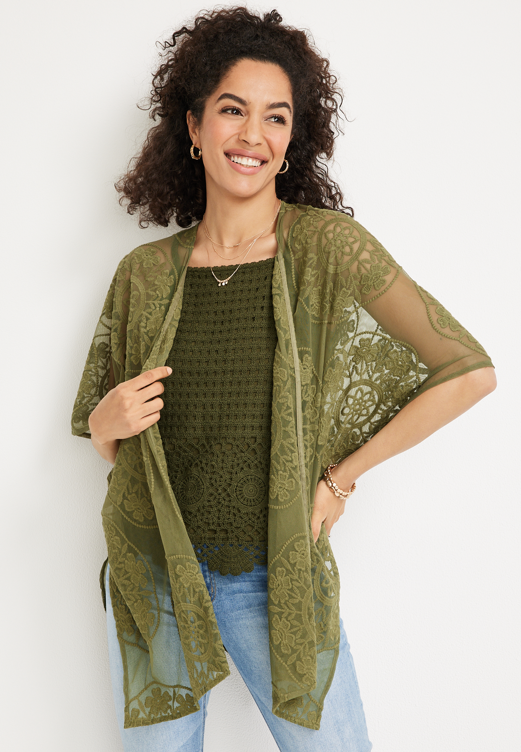 Lace Embroidered Kimono | maurices