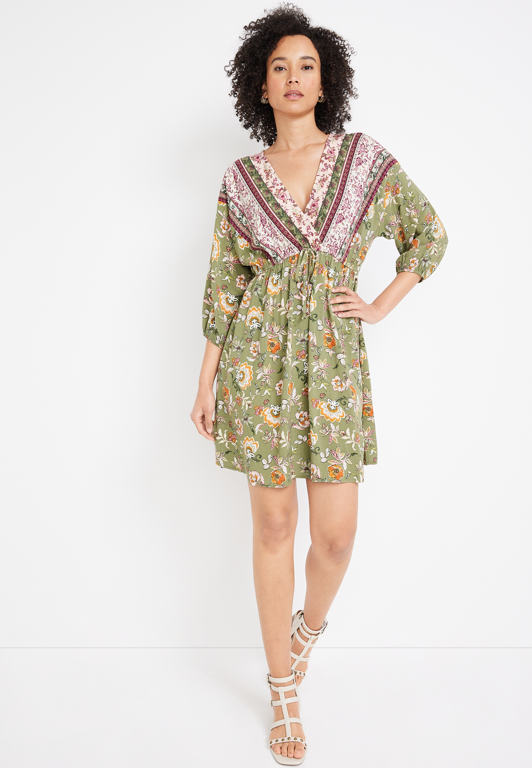 Green Floral Dolman Sleeve Mini Dress | maurices