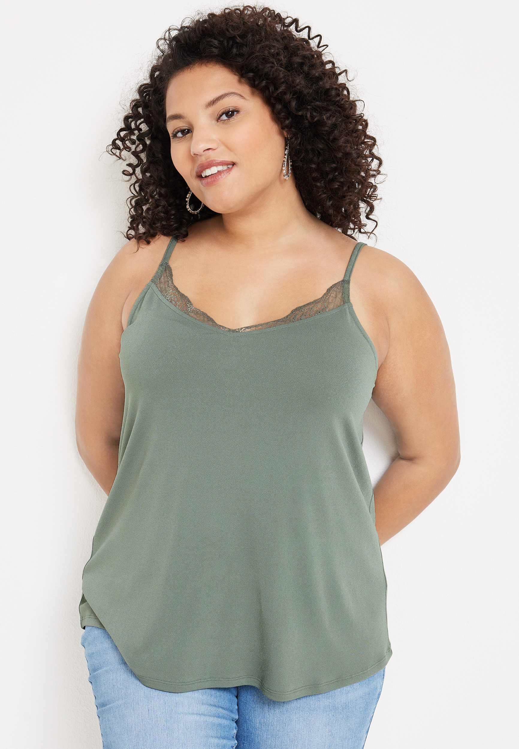 Plus Size Lace Trim Crepe Cami Maurices
